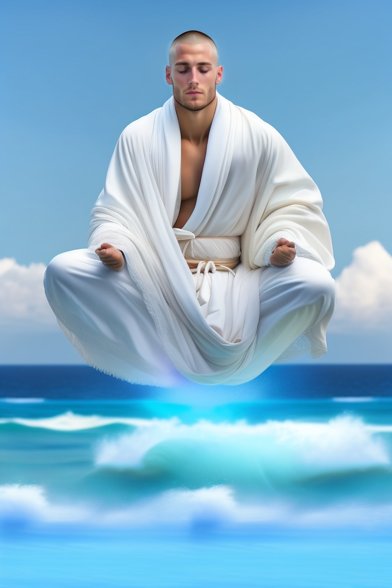 Lexica - Blond and white-skinned handsome man monk, sitting in the air ...