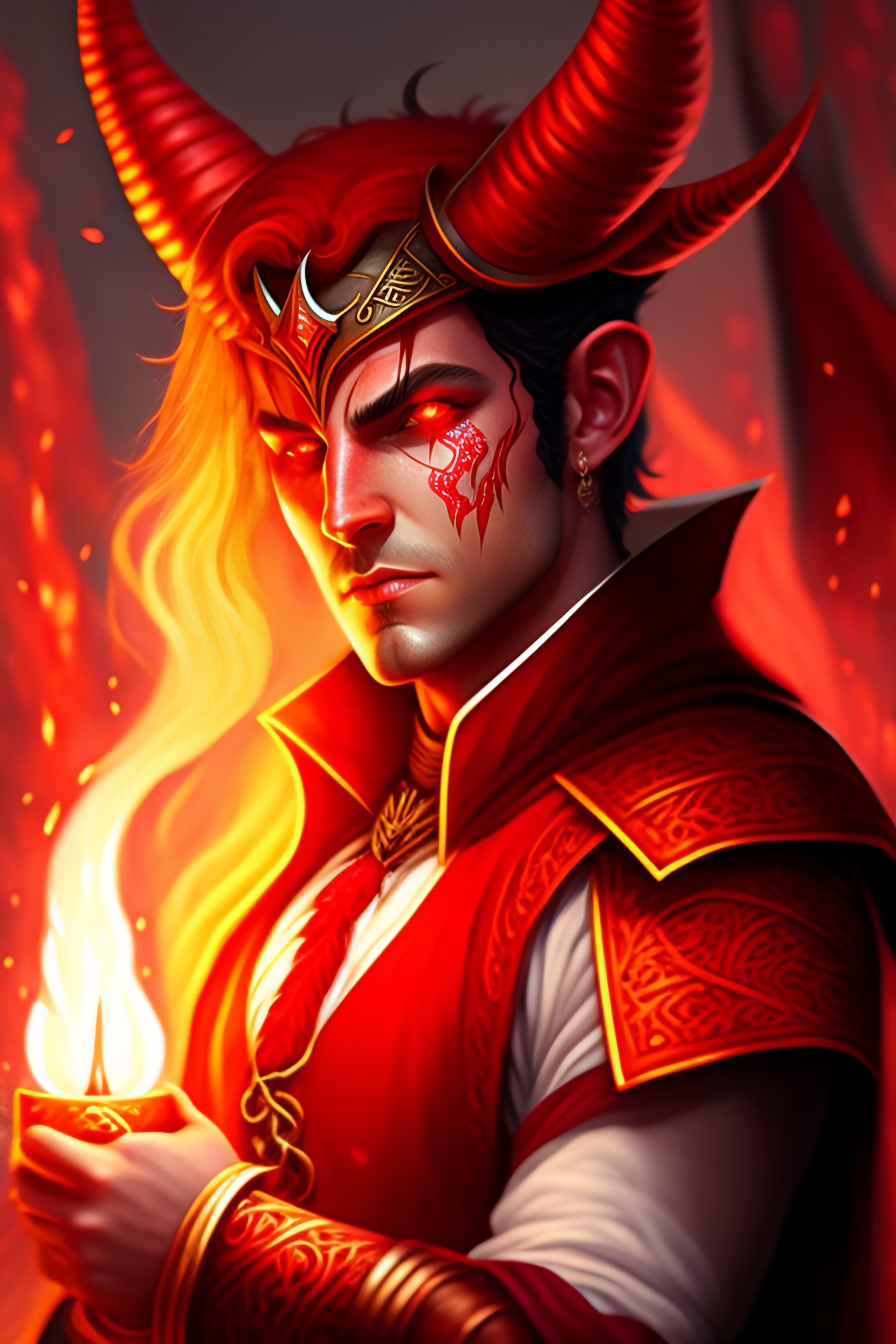 Lexica - Red tiefling, horns, jewls, magic, runes, D&D, spells, devil ...