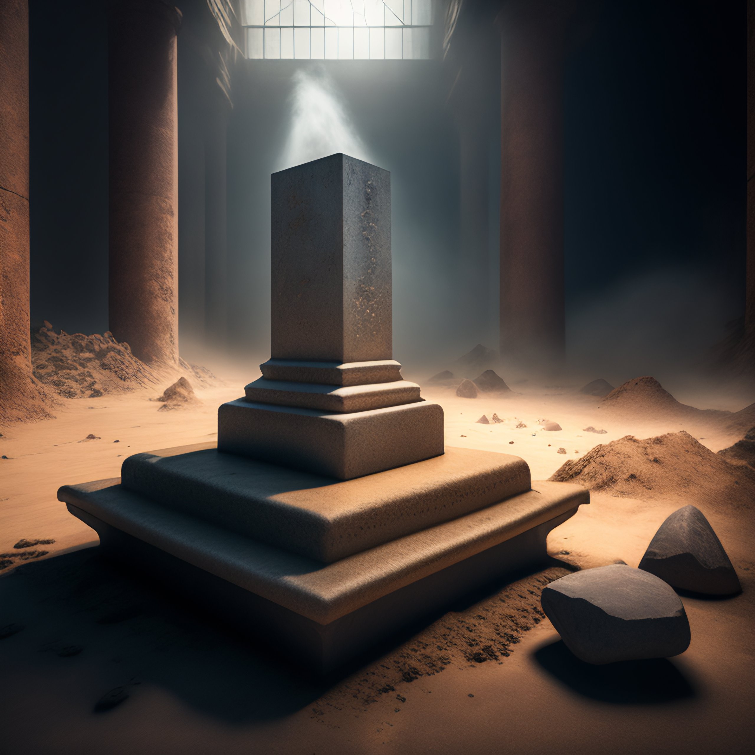 Lexica - A 3d rendering of a broken head monument statue on the floor ...
