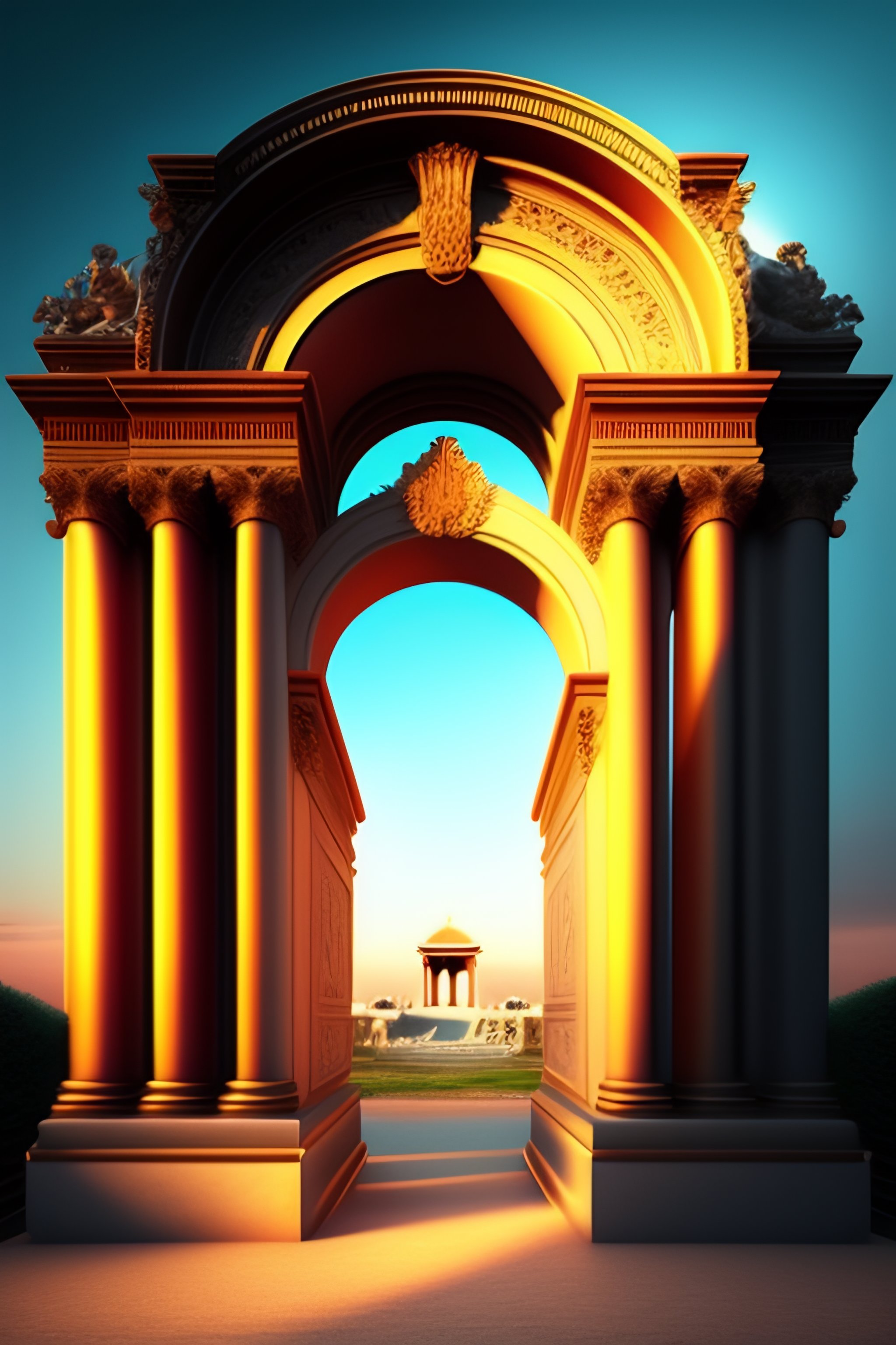 Lexica - Flaming portal, arch, greek columns, border