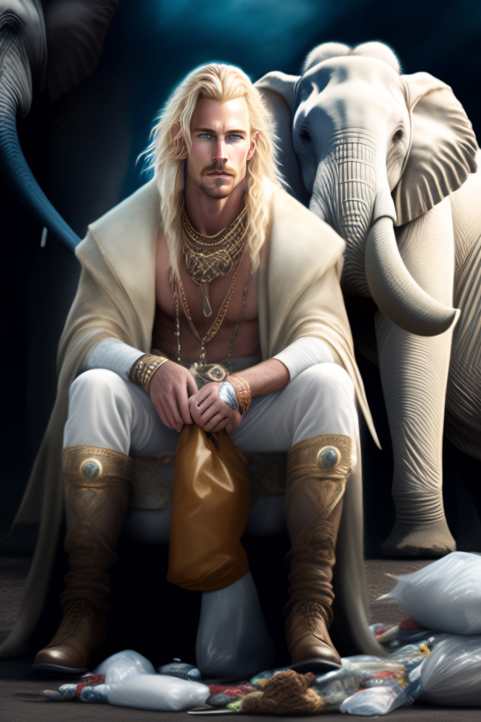 Lexica - A portrait of a blond hobo, as a king, dressed all white ...