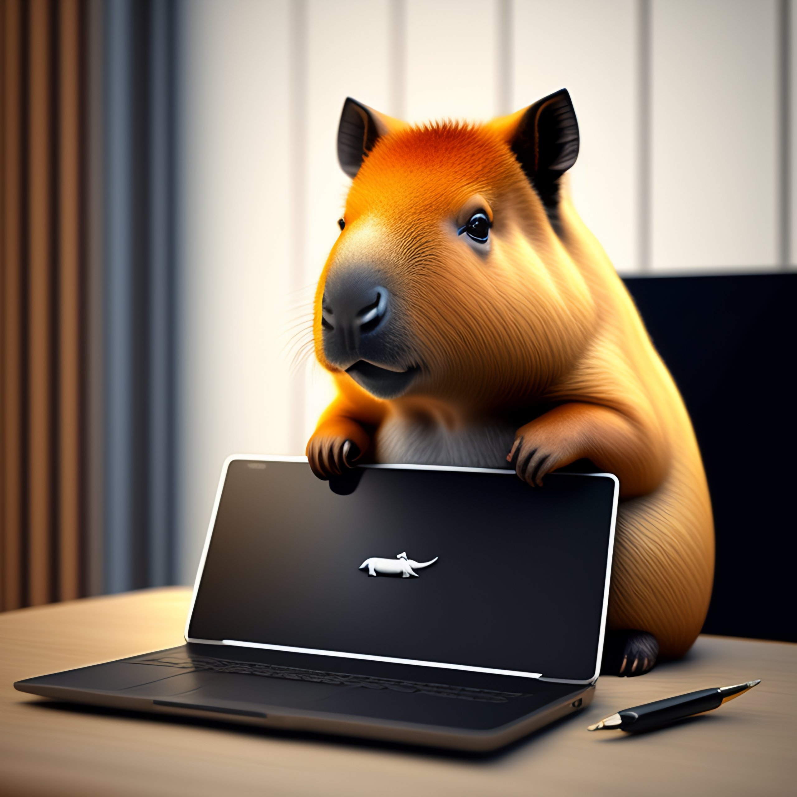 Lexica - Capybara mascot, whit a table pen, laptop, designing, graphic ...