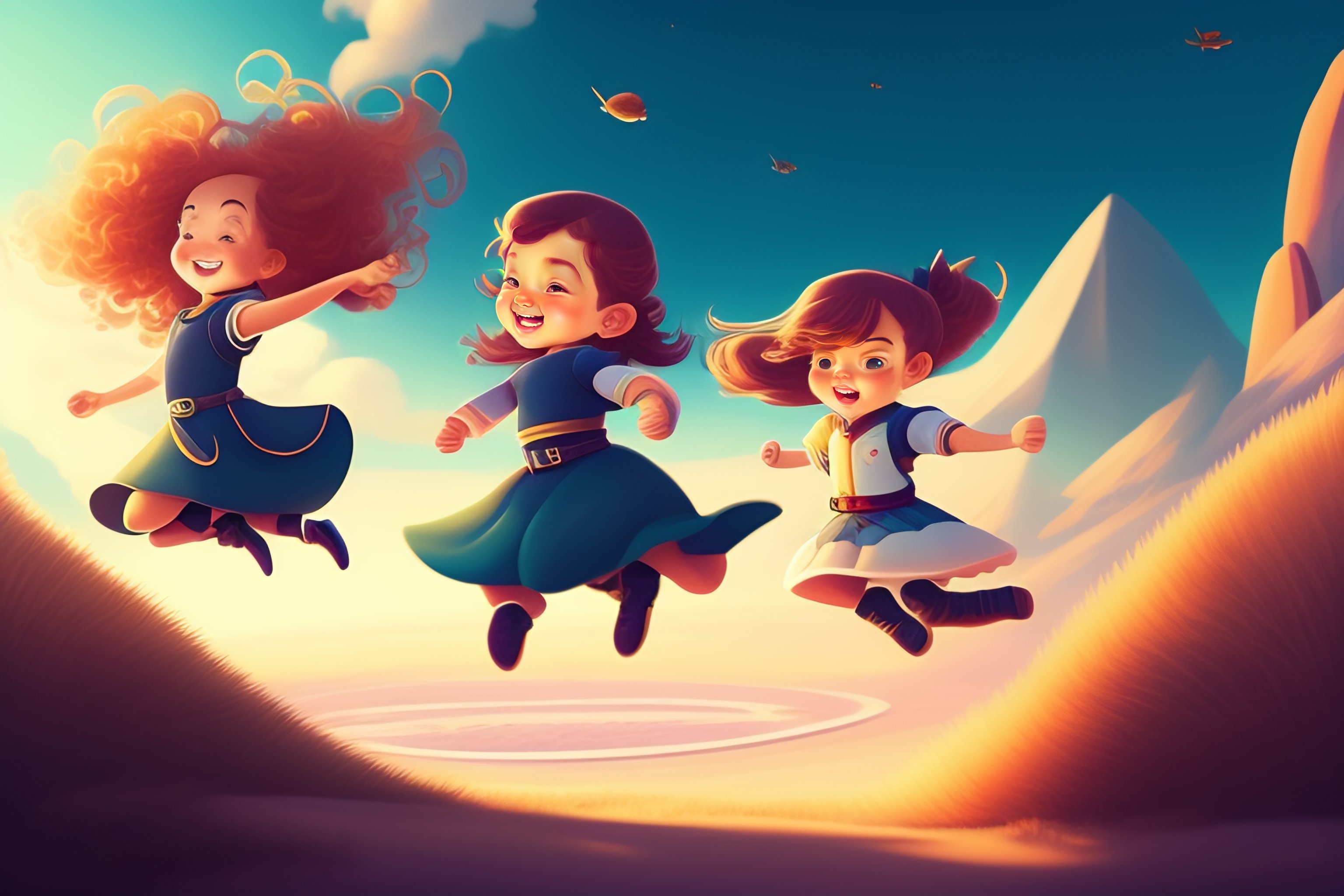 Lexica - A view of the magnificent nature with happy girls and boys ...