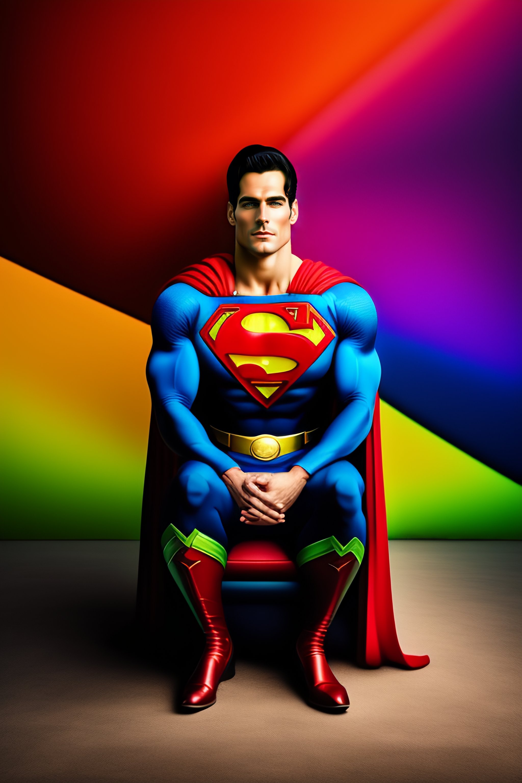 Lexica - Full length photograph of superman sitting down sit head in ...