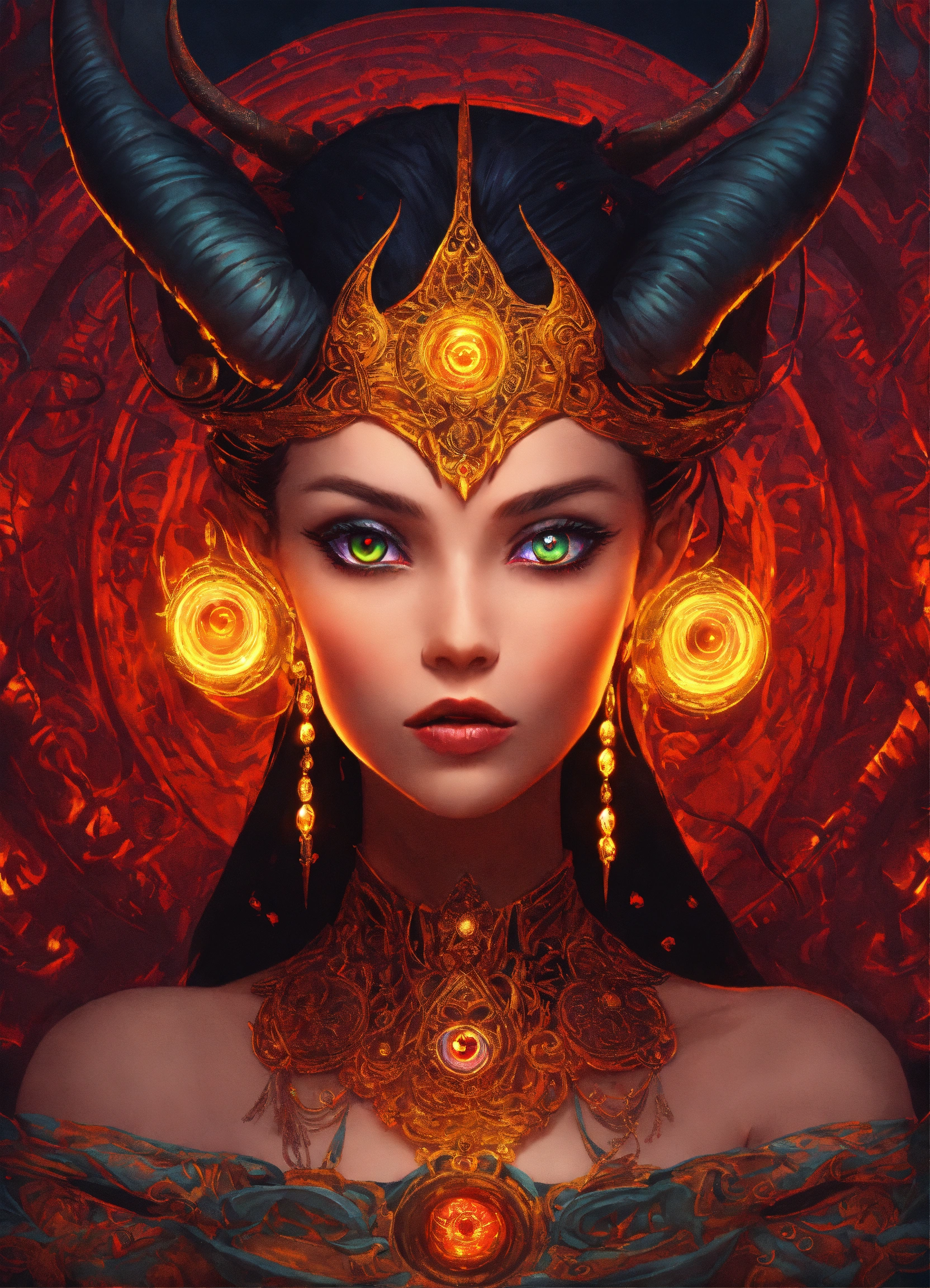 Lexica - 2000's Cartoon, intricate demonic glowing eyes, alien empress ...