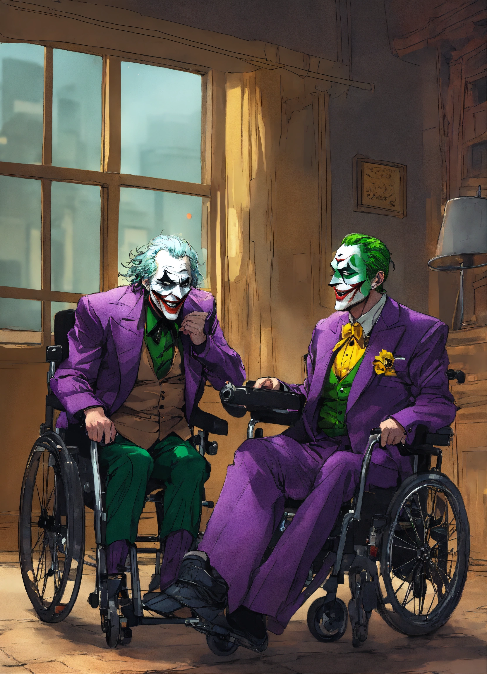Lexica - The joker and batman as old men in wheelchairs
