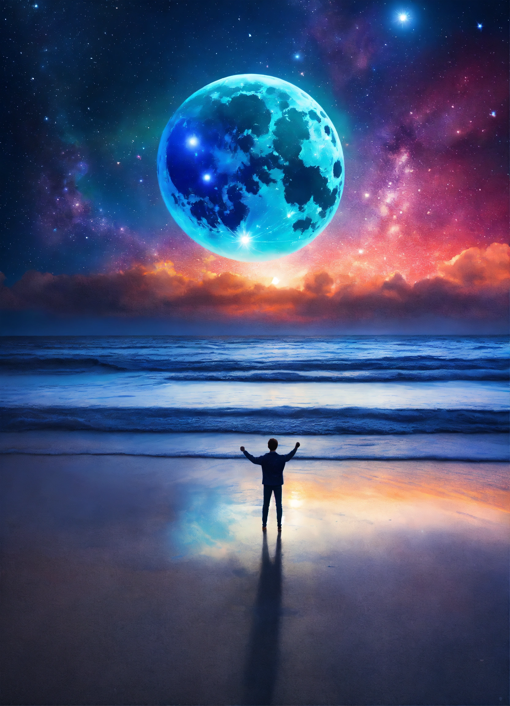 Lexica - The blue clear moon in the colorful galaxy reflecting off the ...