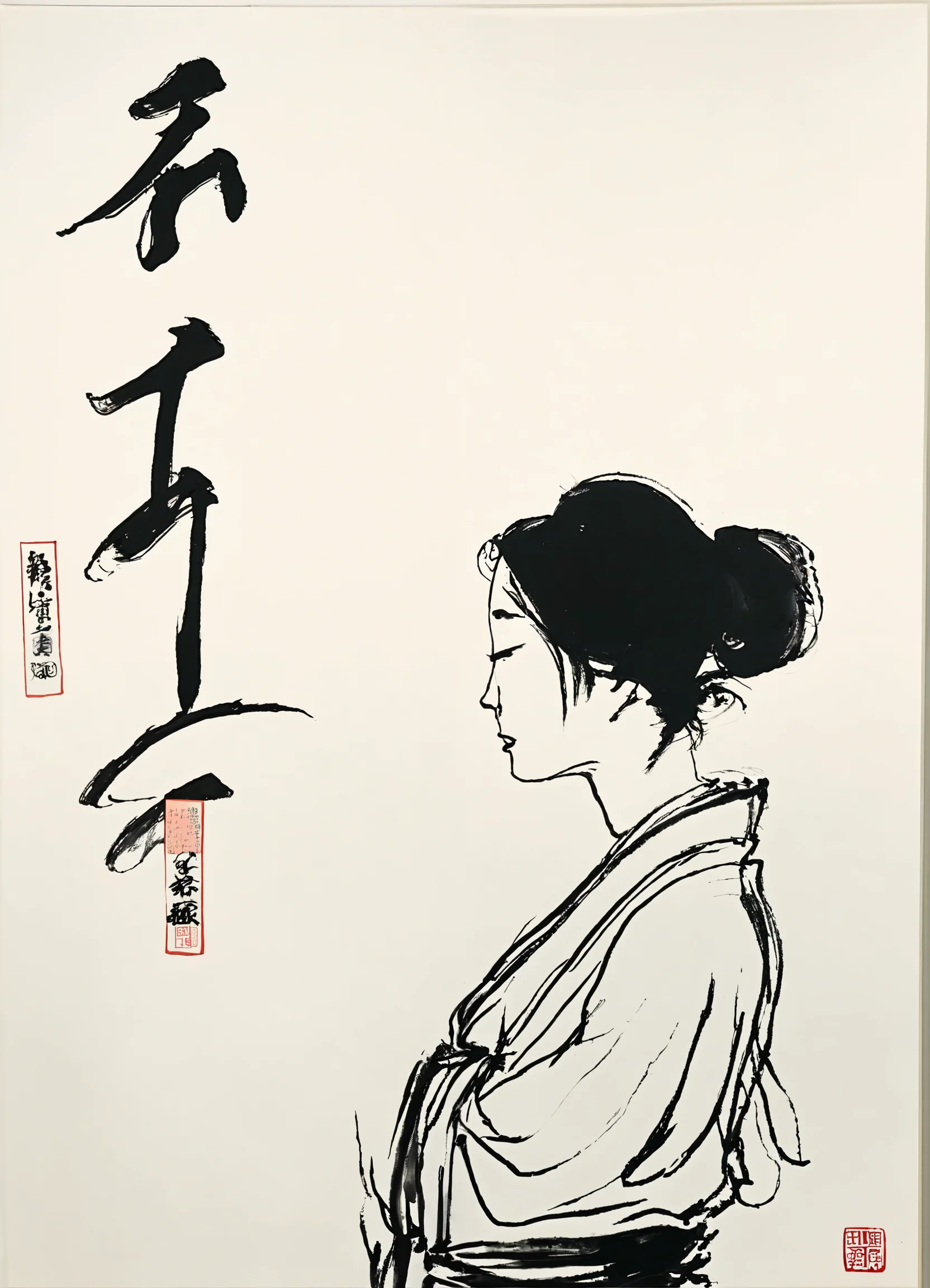 Lexica - Single line Sumi-e (墨絵) painting, minimalistic single line ...