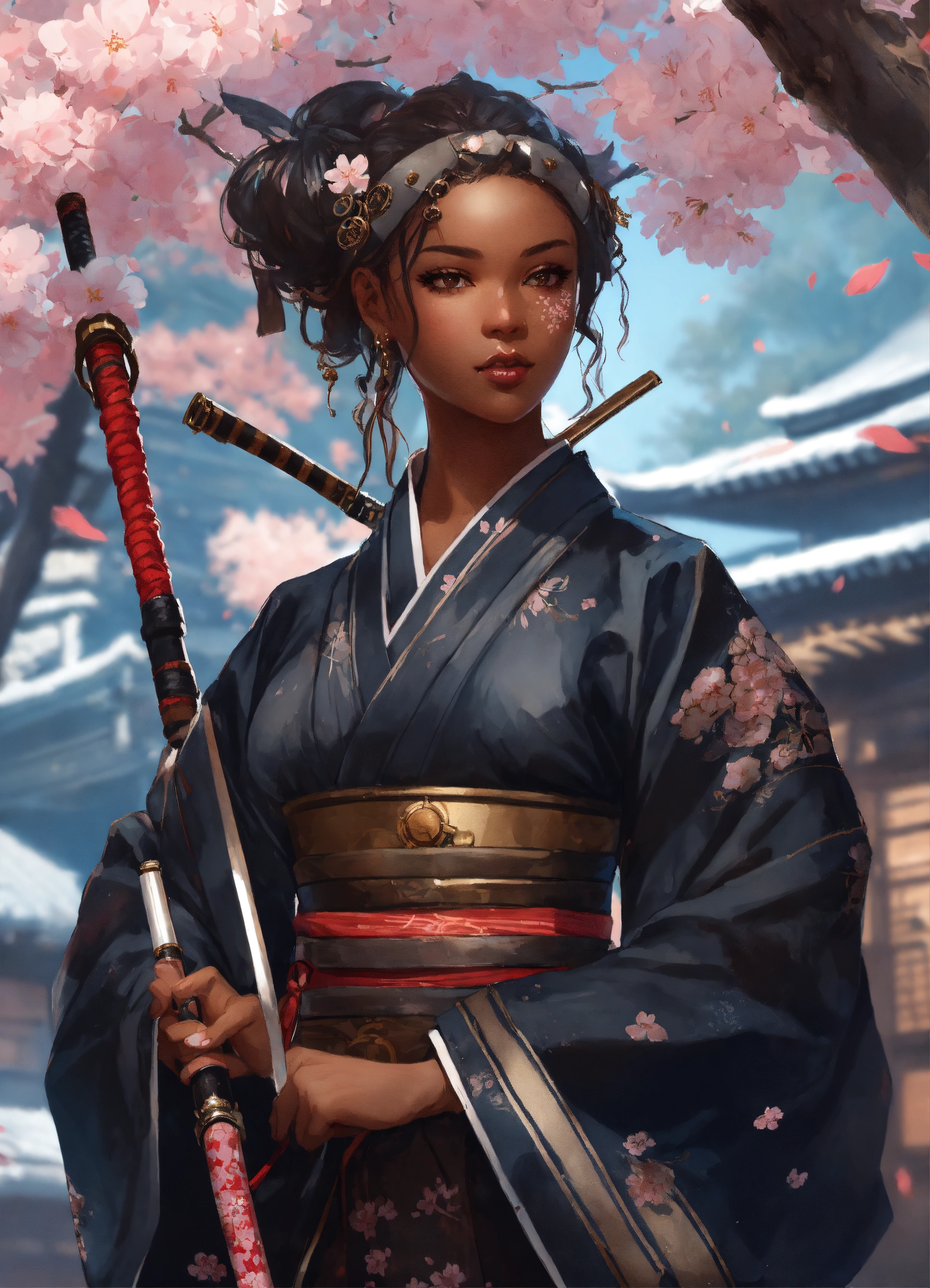 Lexica - Detailed portrait of steampunk black girl samurai with tachi ...