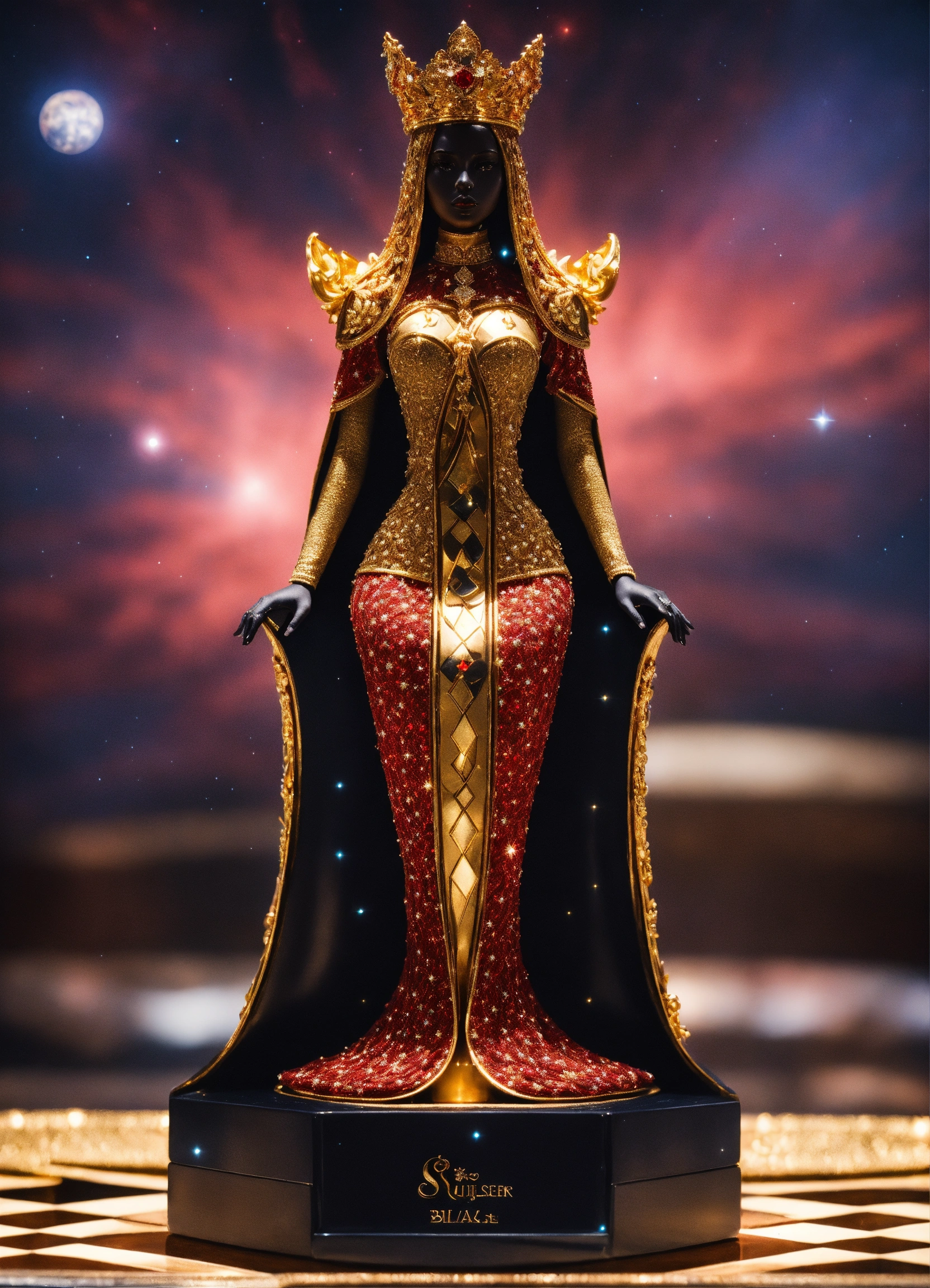 Lexica - Minimalism. Black Solar Queen with long oversized red flowing ...