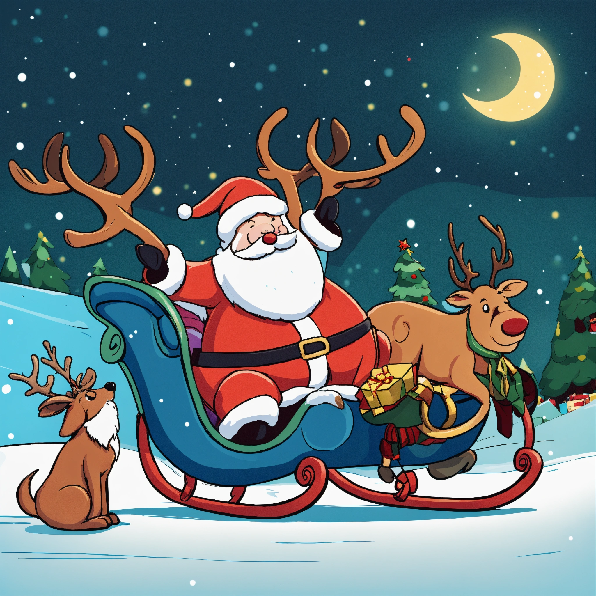 Lexica - Santa Claus's reindeer sick and sad, lying down on ice, in ...