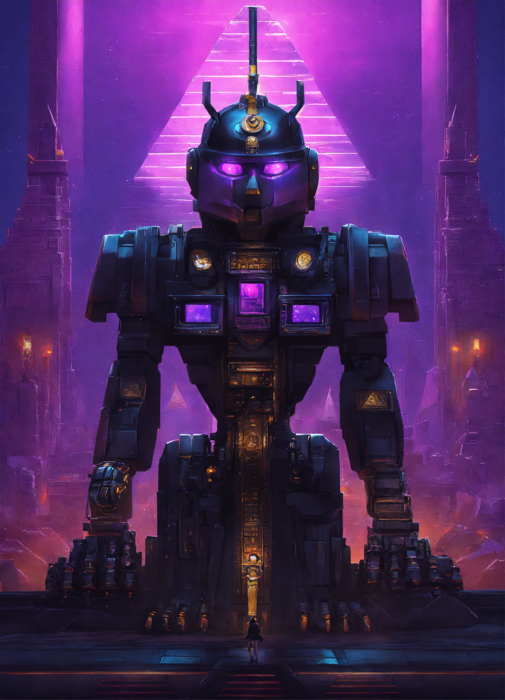 Lexica - Very specifically designed black robot Egyptian purple ...