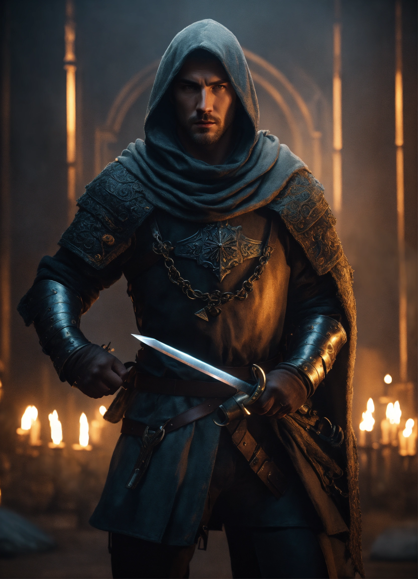 Lexica - A realistic full body portrait of a male medival assasin ...