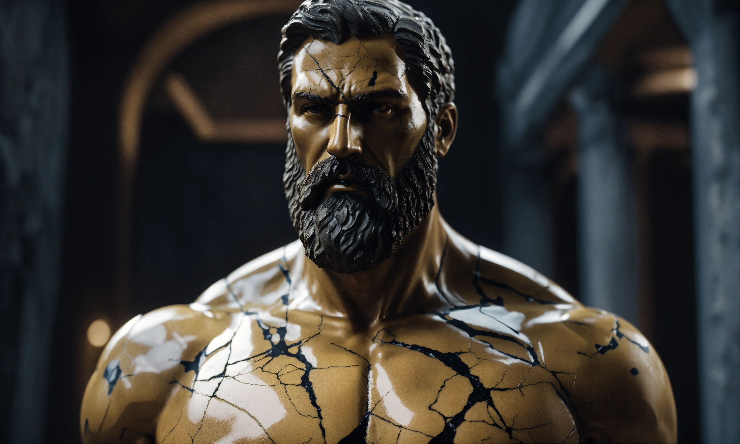 Lexica - A muscular statue of a strong Greek man with a beard and scars ...