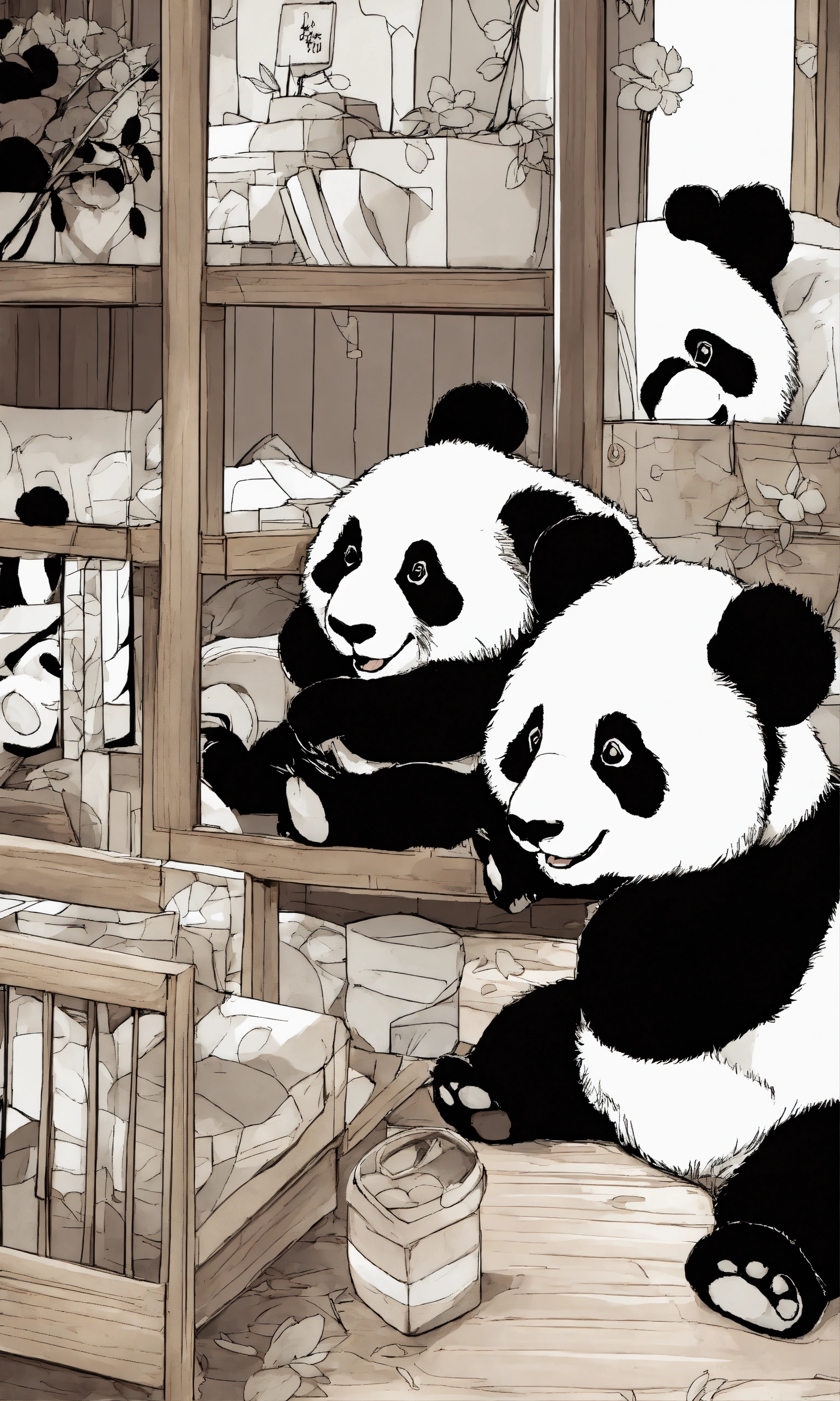 Lexica - Large sections baby panda, no color, no background