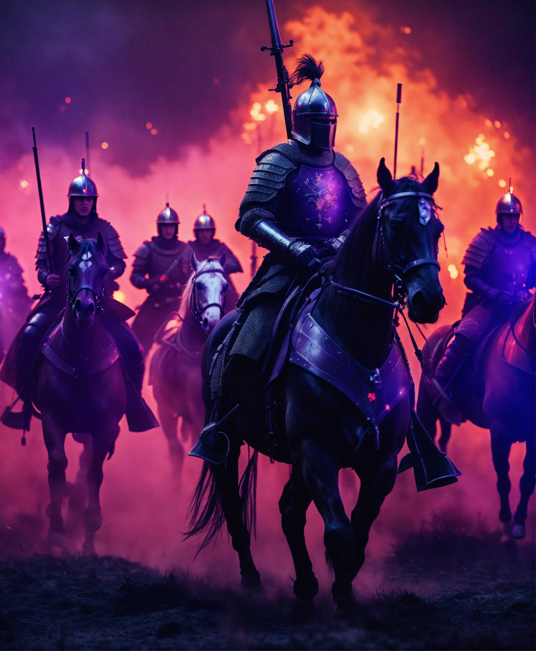 Lexica - Cinematic medieval Royal King and his knights on horses with ...