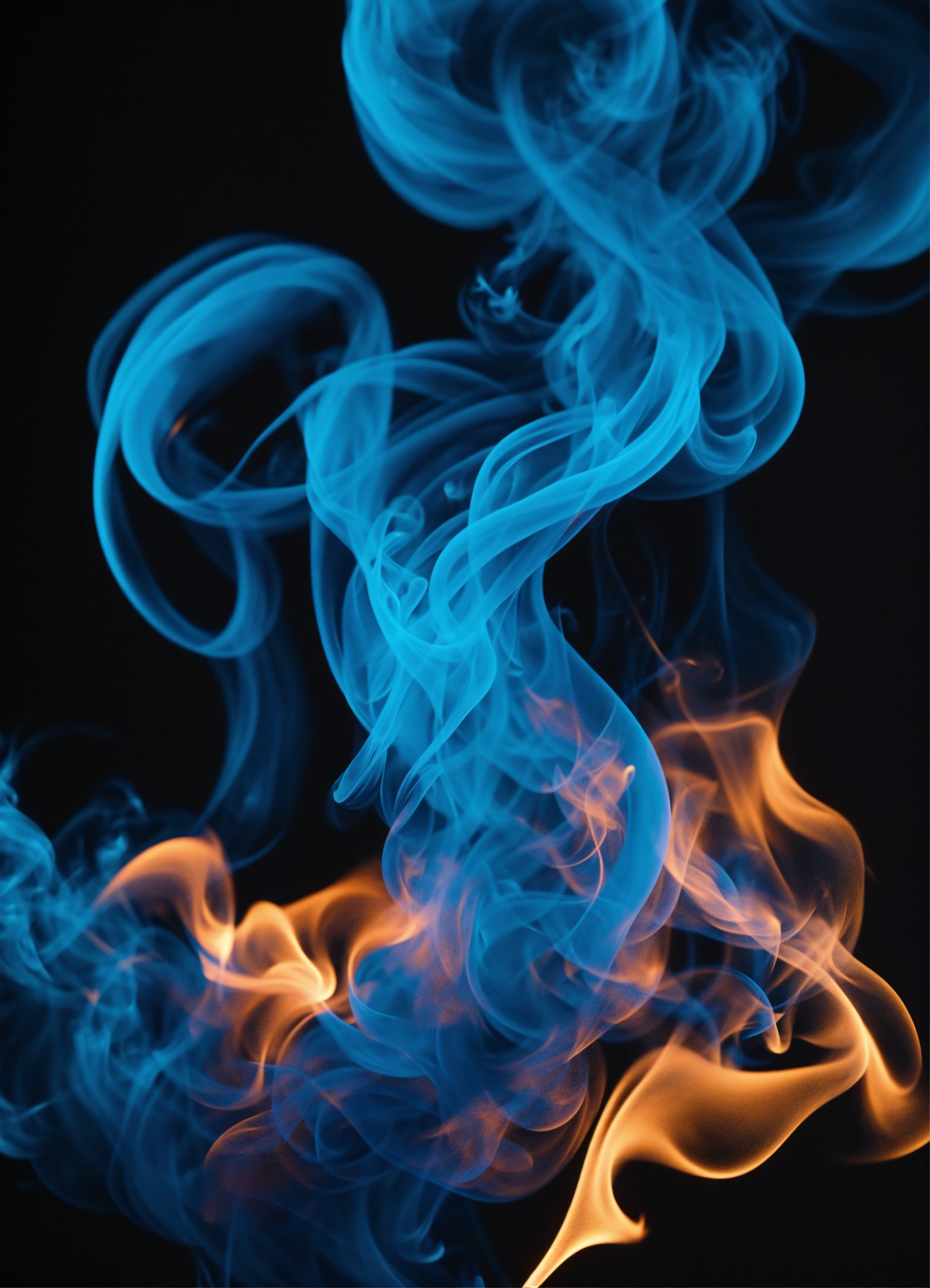 Lexica - Blue fire and smoke over black background, twisting up into black