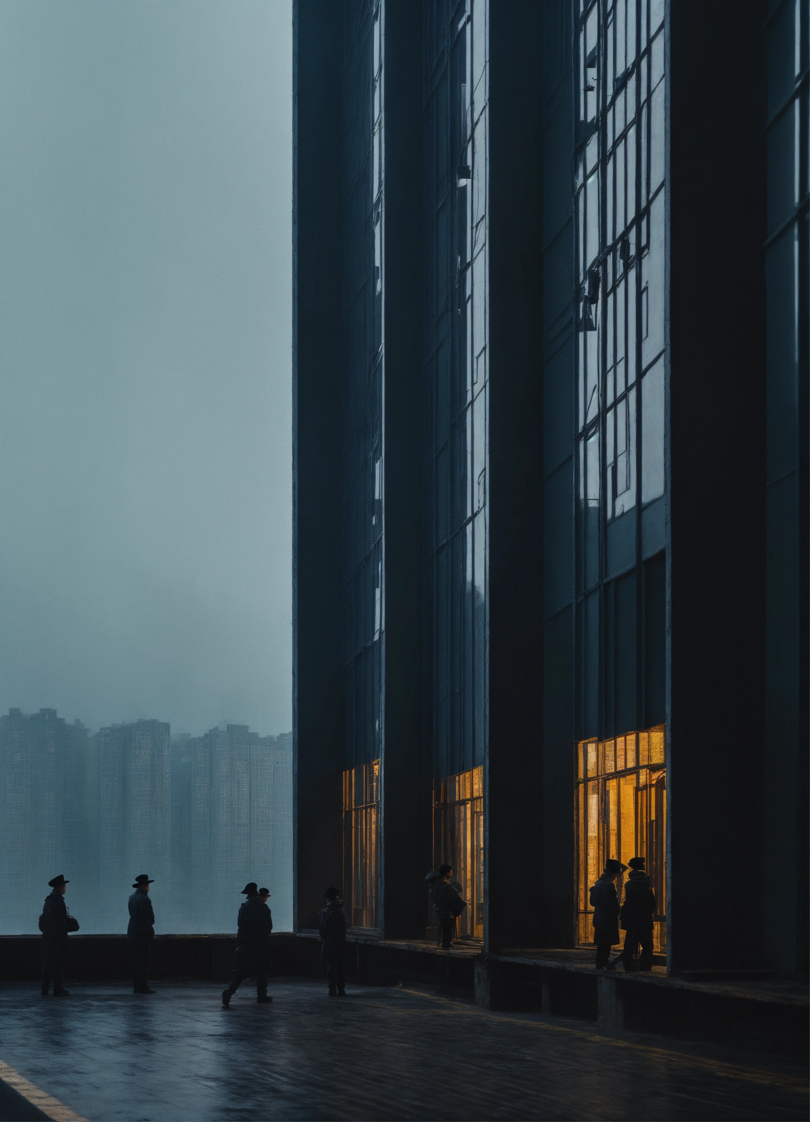 Lexica - Some people look over tall building windows, in the style of ...