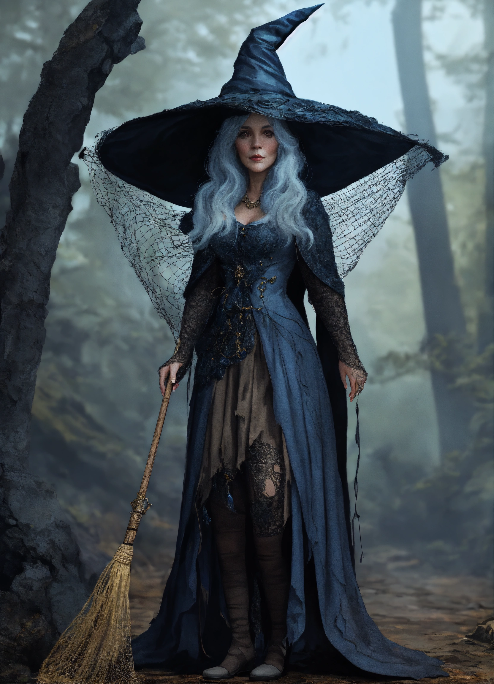 Lexica - A old 70 years old witch, long witch dress, full body wide ...