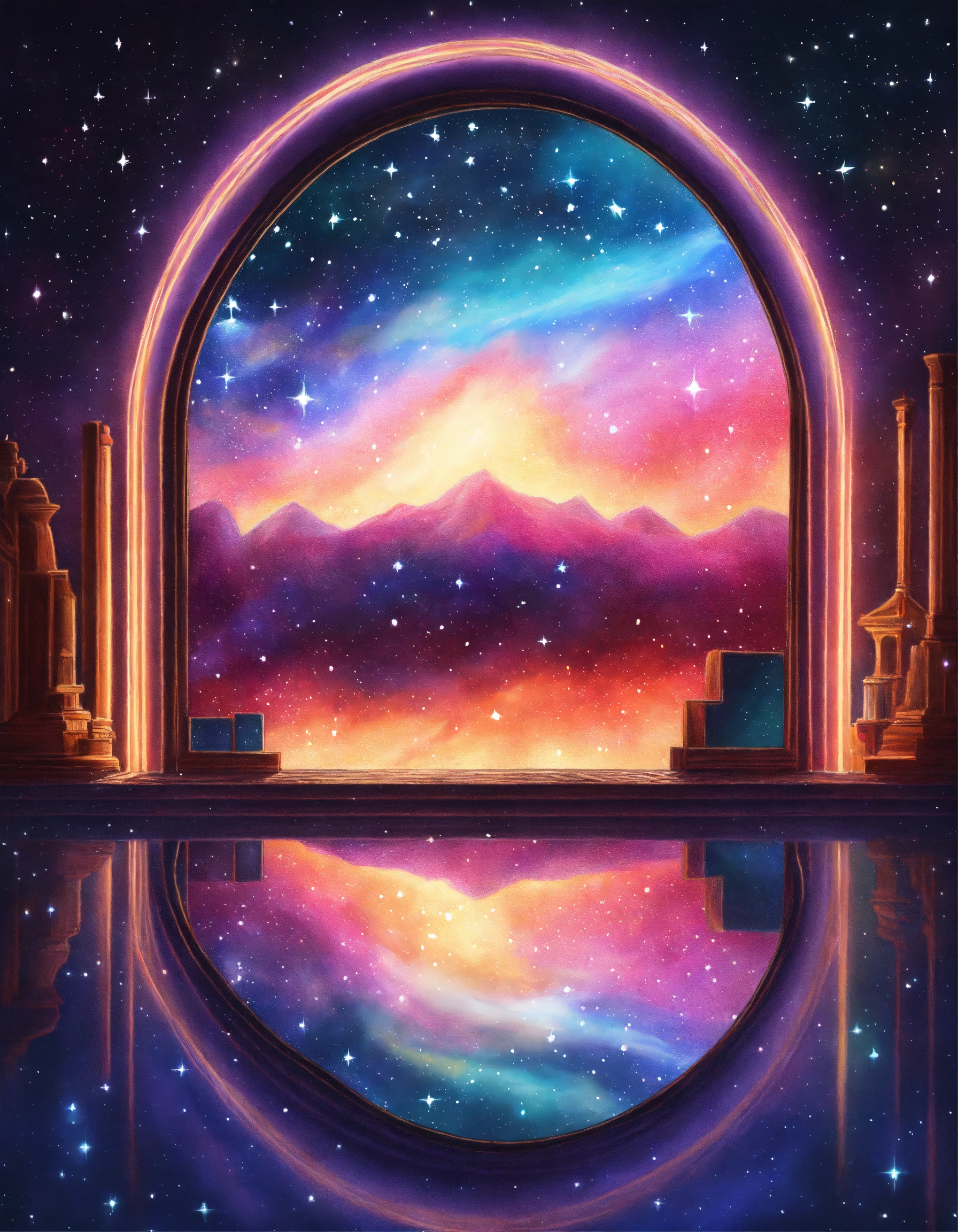 Lexica - Realistic colored pencil drawing of a big magic mirror ...