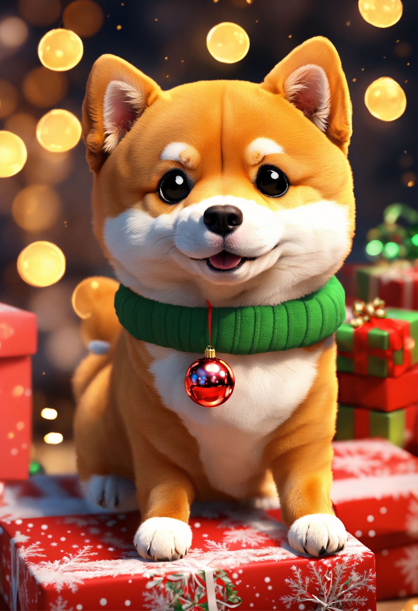 Lexica - 3D animation, Shiba Inu dog, Christmas, presents