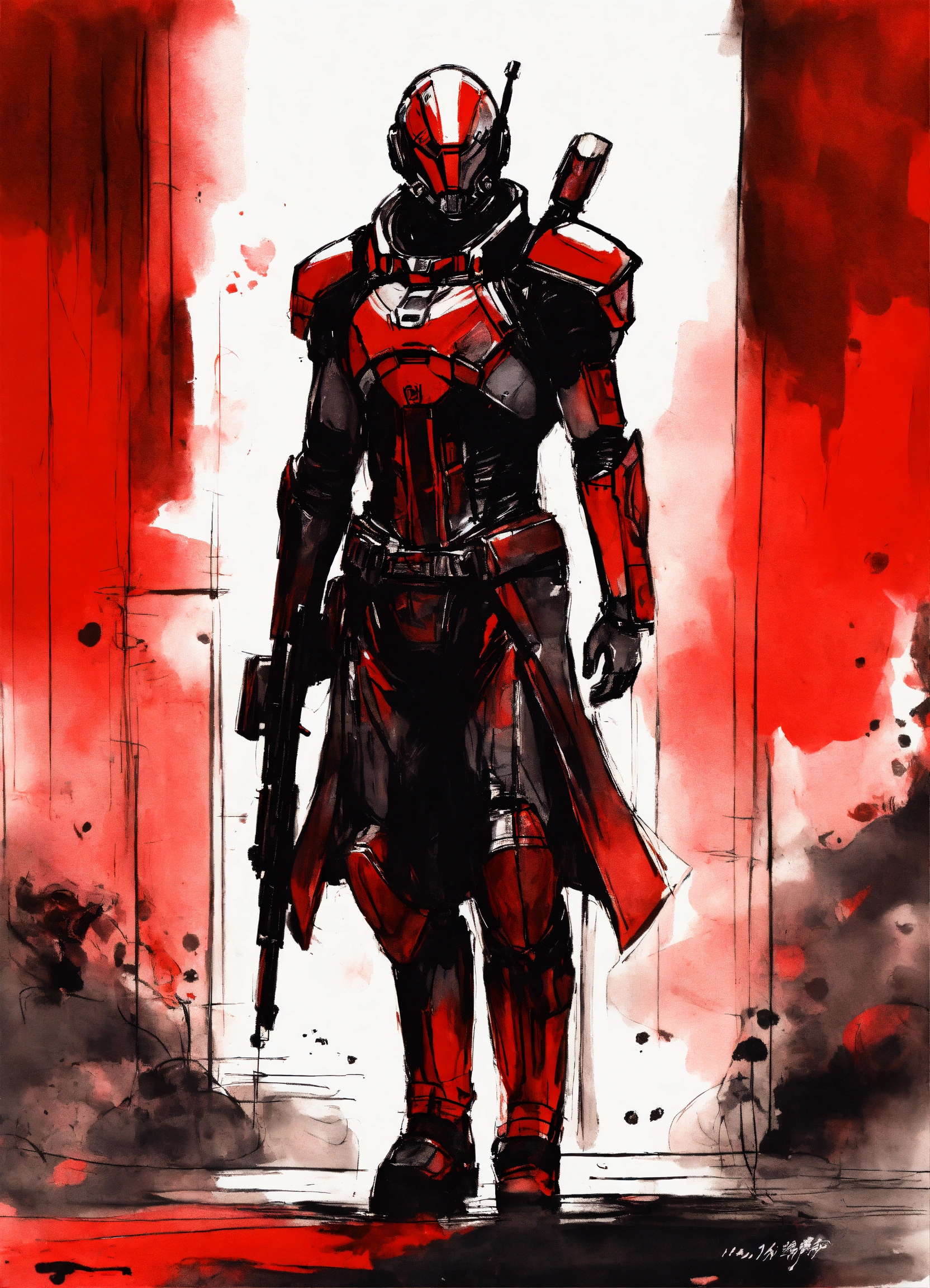 Lexica - Commander shepard Shuǐmò huà, 水墨画, black and red ink, ink art ...