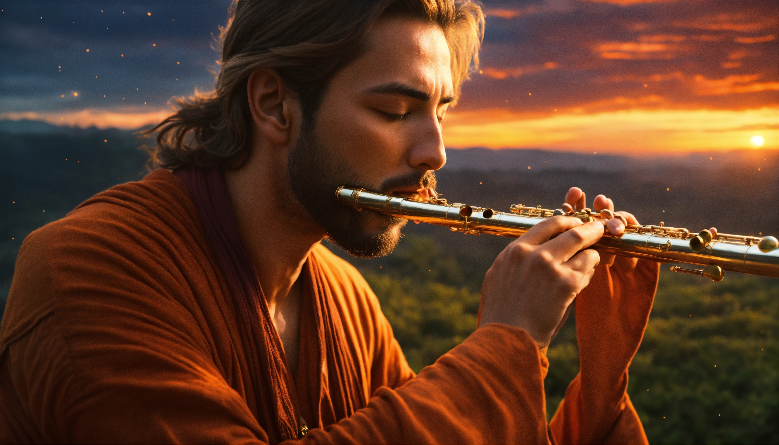 Lexica - Mystic flute meditation, earth tones, bright orange sunset ...