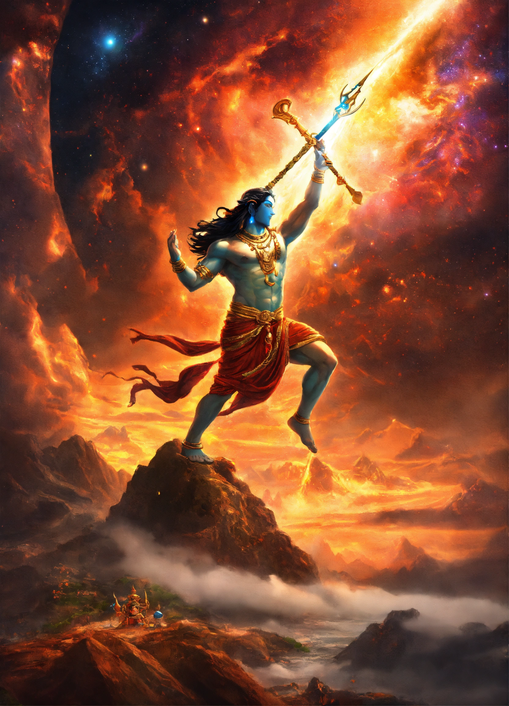 Lexica - Lord shiva destroying the universe by throwing a trident at it, galaxy