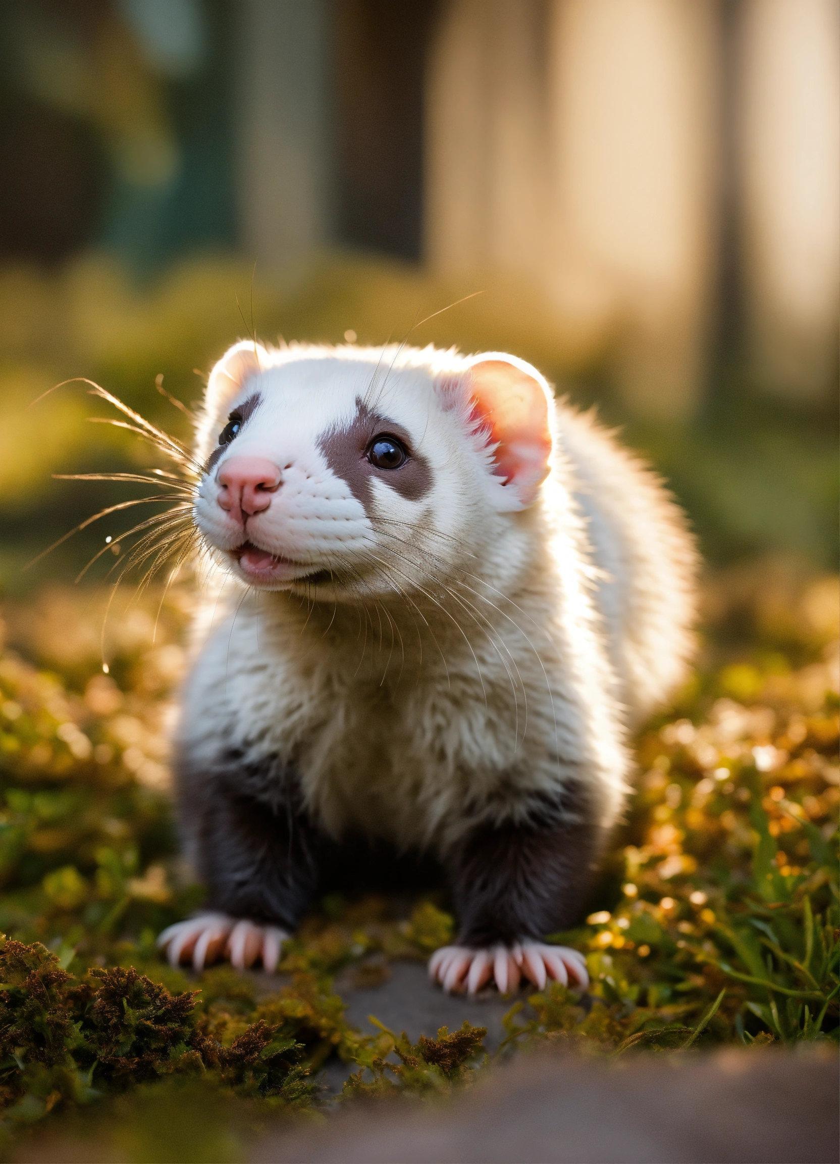 Lexica - Female ferret, silver and white fur, brown eyes, animated ...