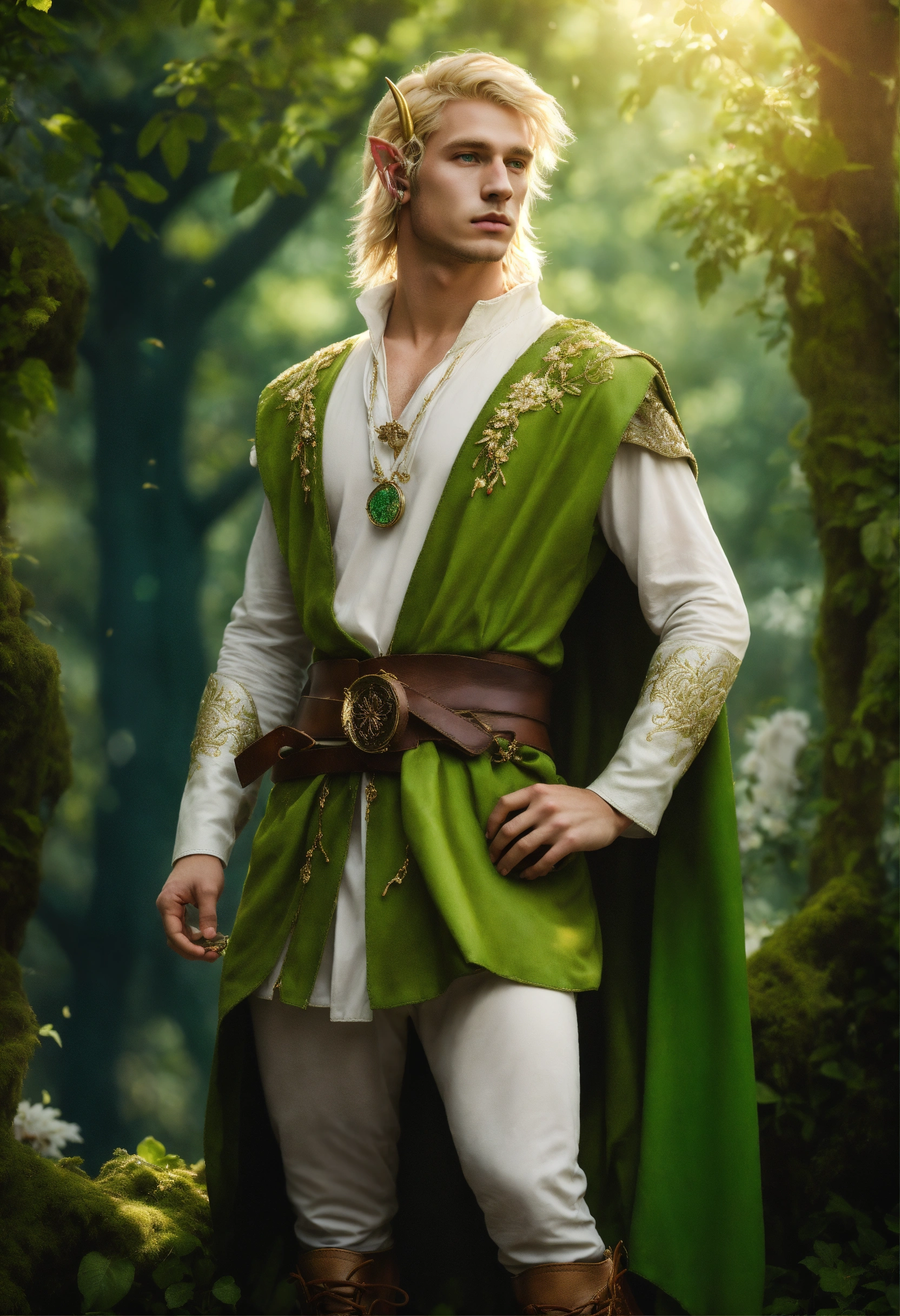 Lexica - Bright, blond haired male elf , elf point ears , haired torso ...