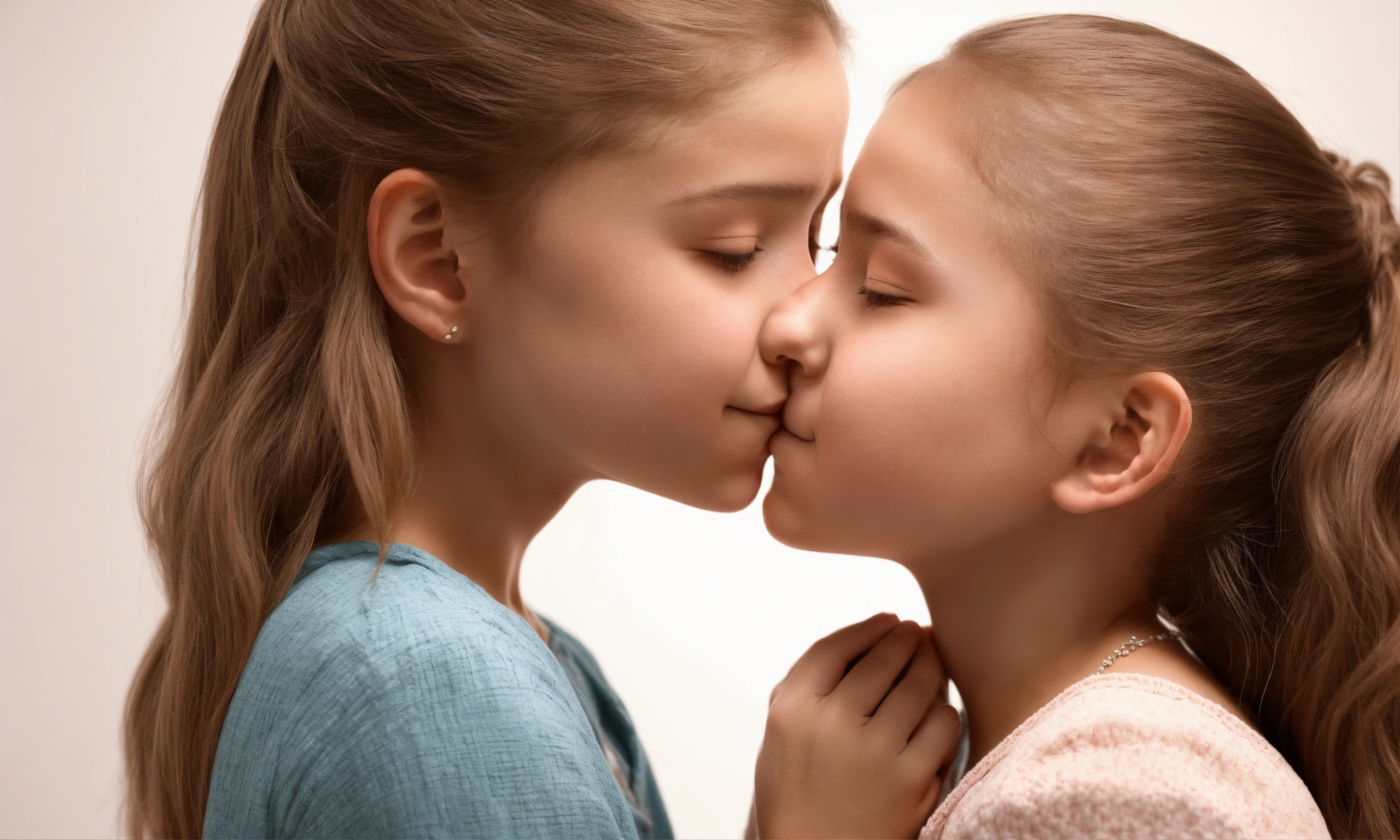 Lexica - Two 10-year-old sisters hug and kiss each other. Emotional and loving. They care deeply ...