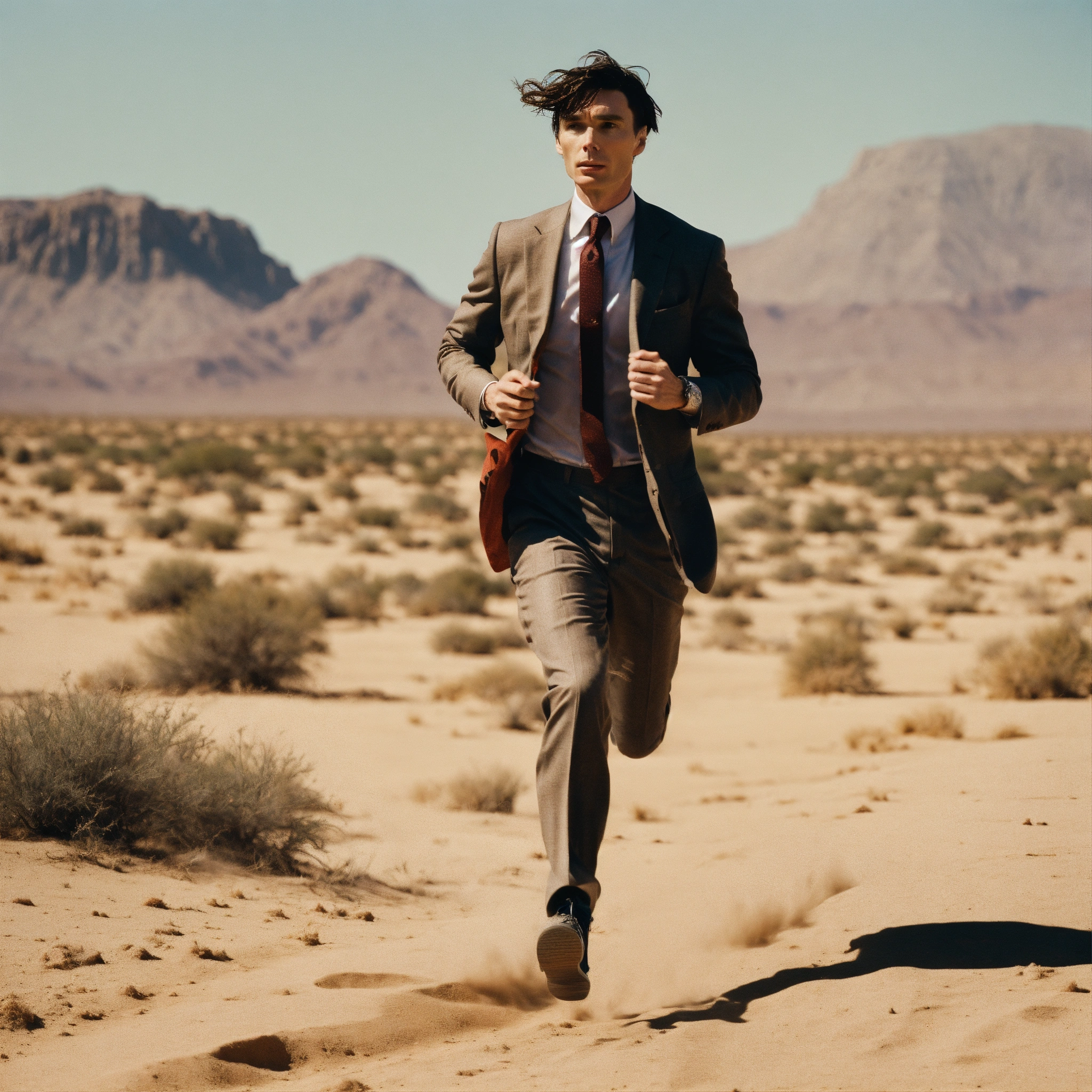 Lexica - A photograph of Cillian Murphy running wearing a suit in the ...