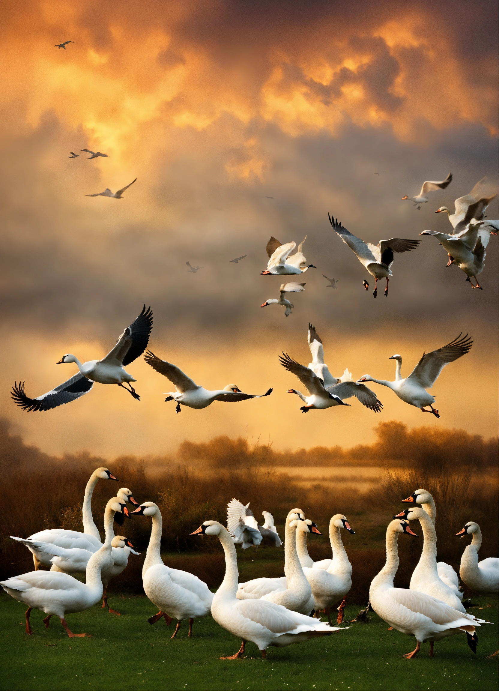 Lexica - A professional and fantasy image of a group of geese and swans ...