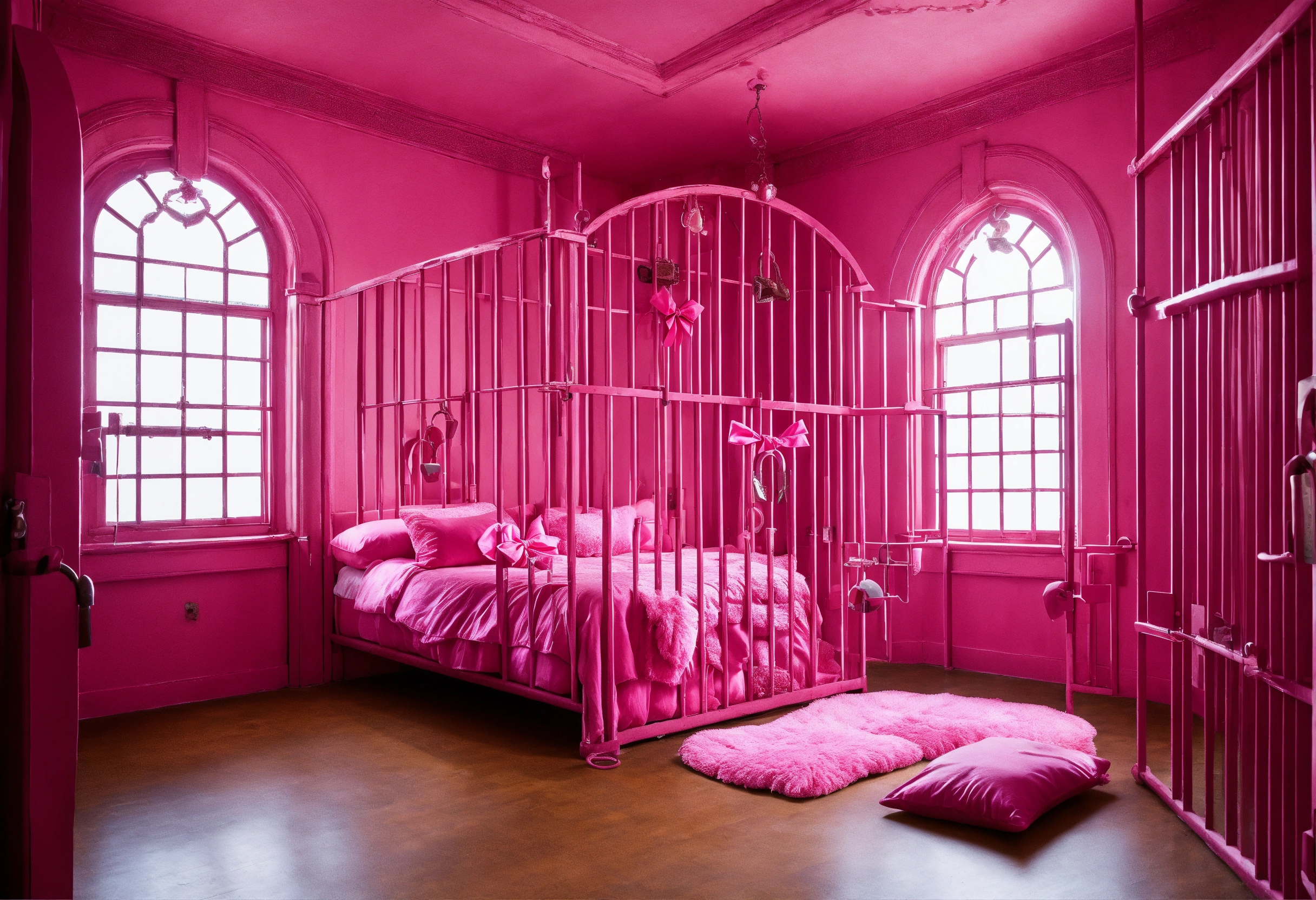 Lexica - Pink princess bedroom, bows, pillows, plush, over the top ...