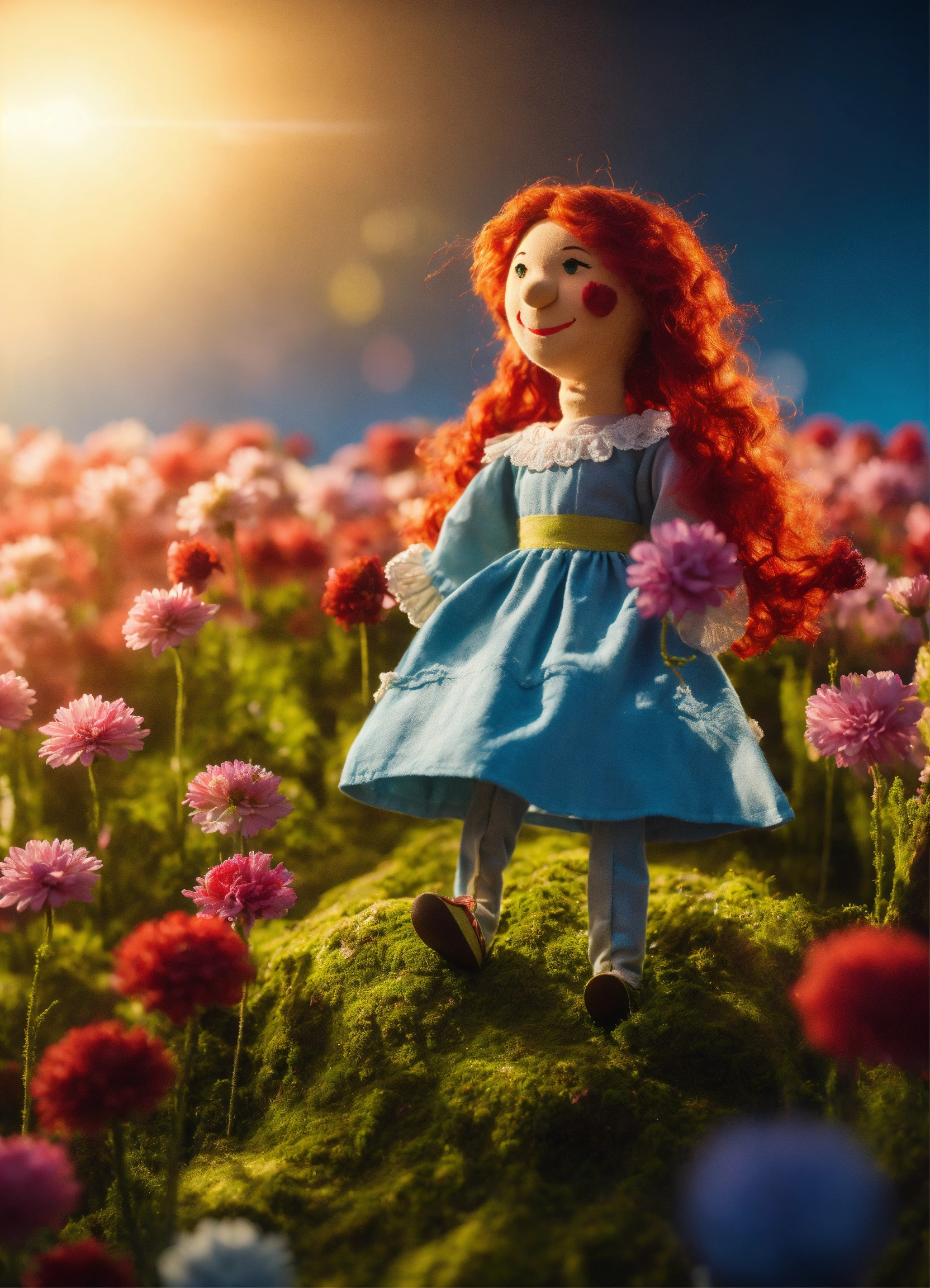 Lexica - One realistic wooden puppets, a red-haired girl, happy ...