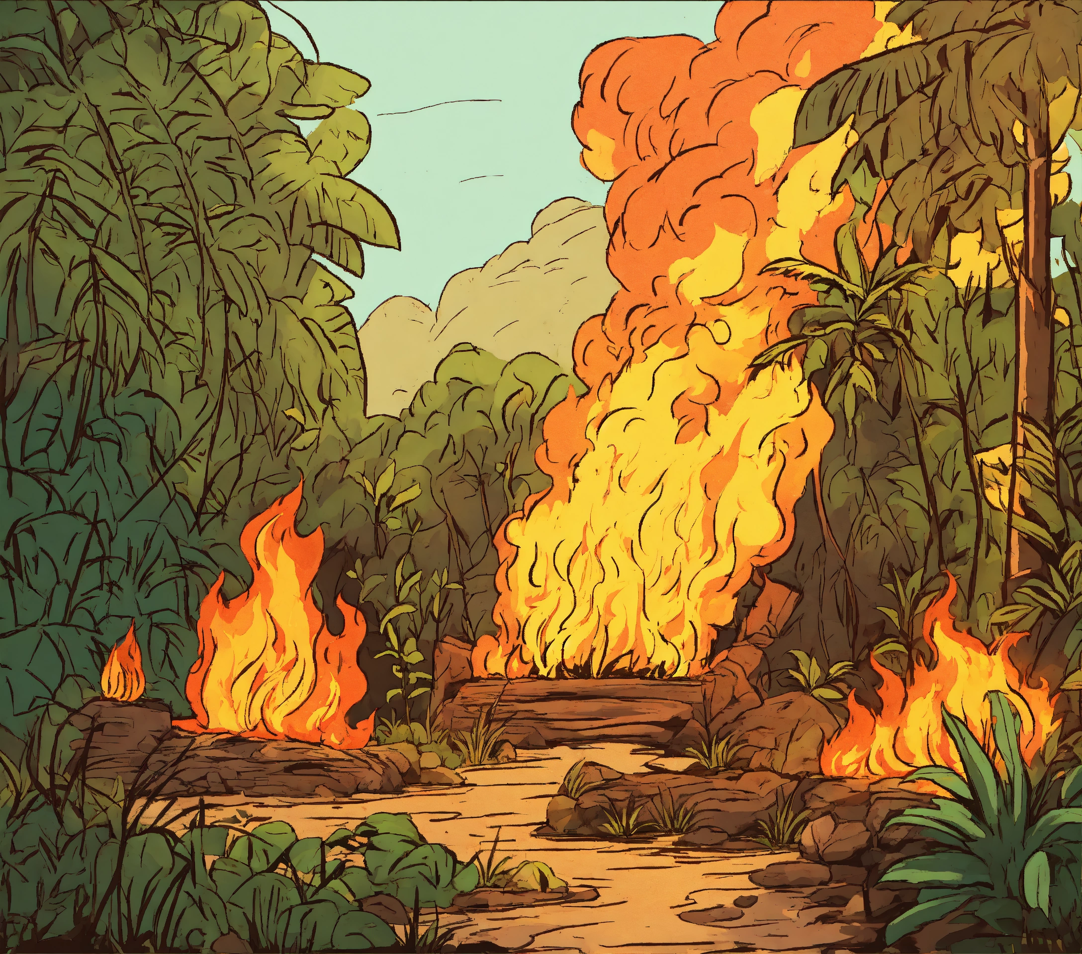 Lexica - Fire in the jungle. Drawing style color