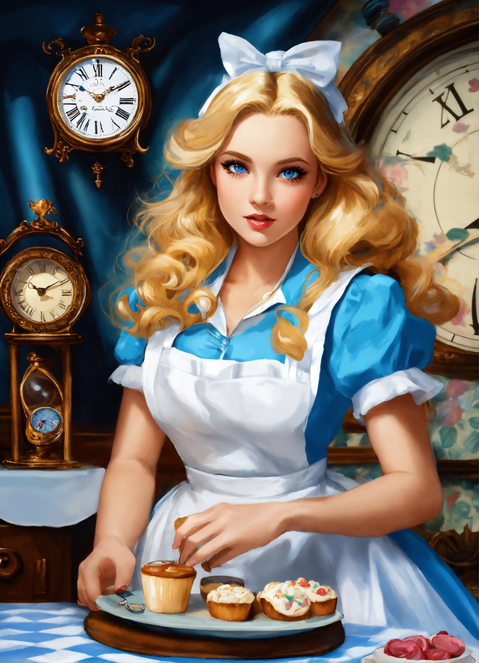 Lexica - Full body, beautiful pinup woman, blond hair and big blue eyes ...