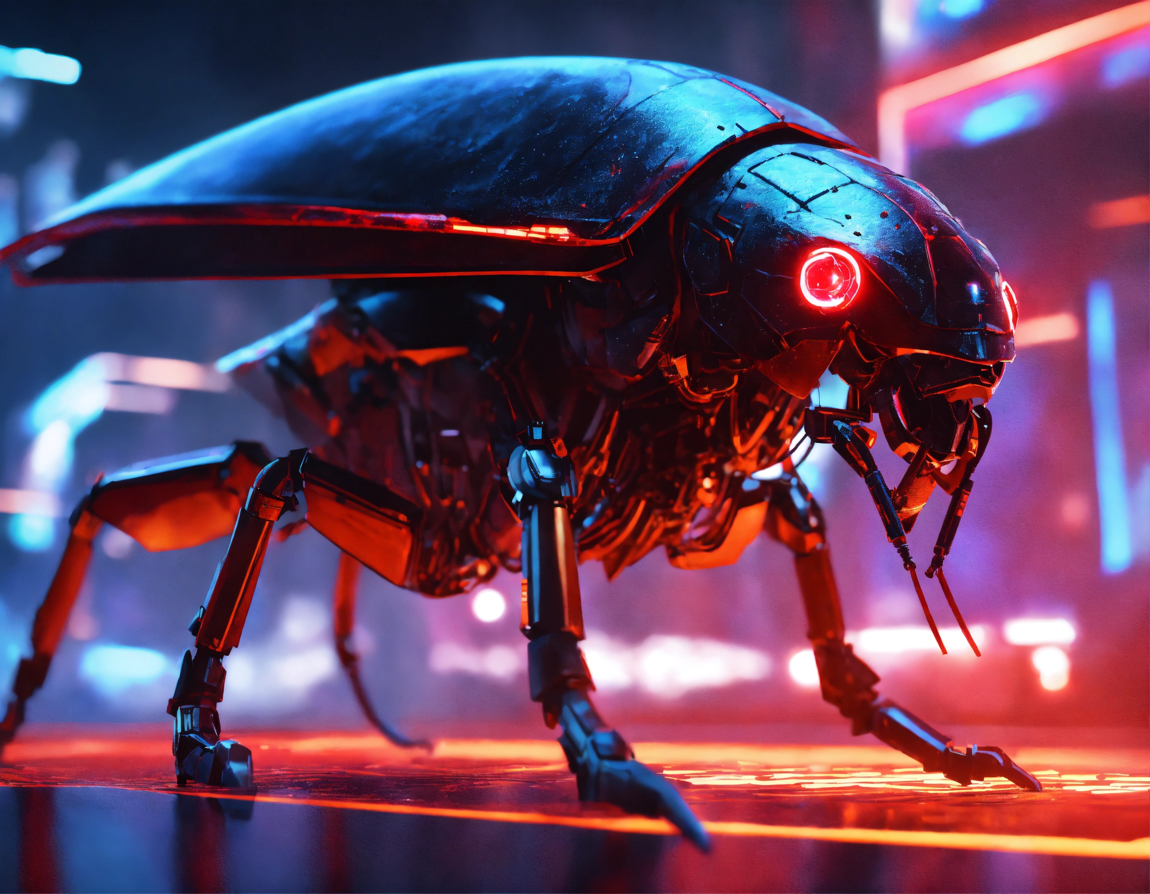 Lexica - Zoom out of black cockroach faced humanoid with red glowing ...