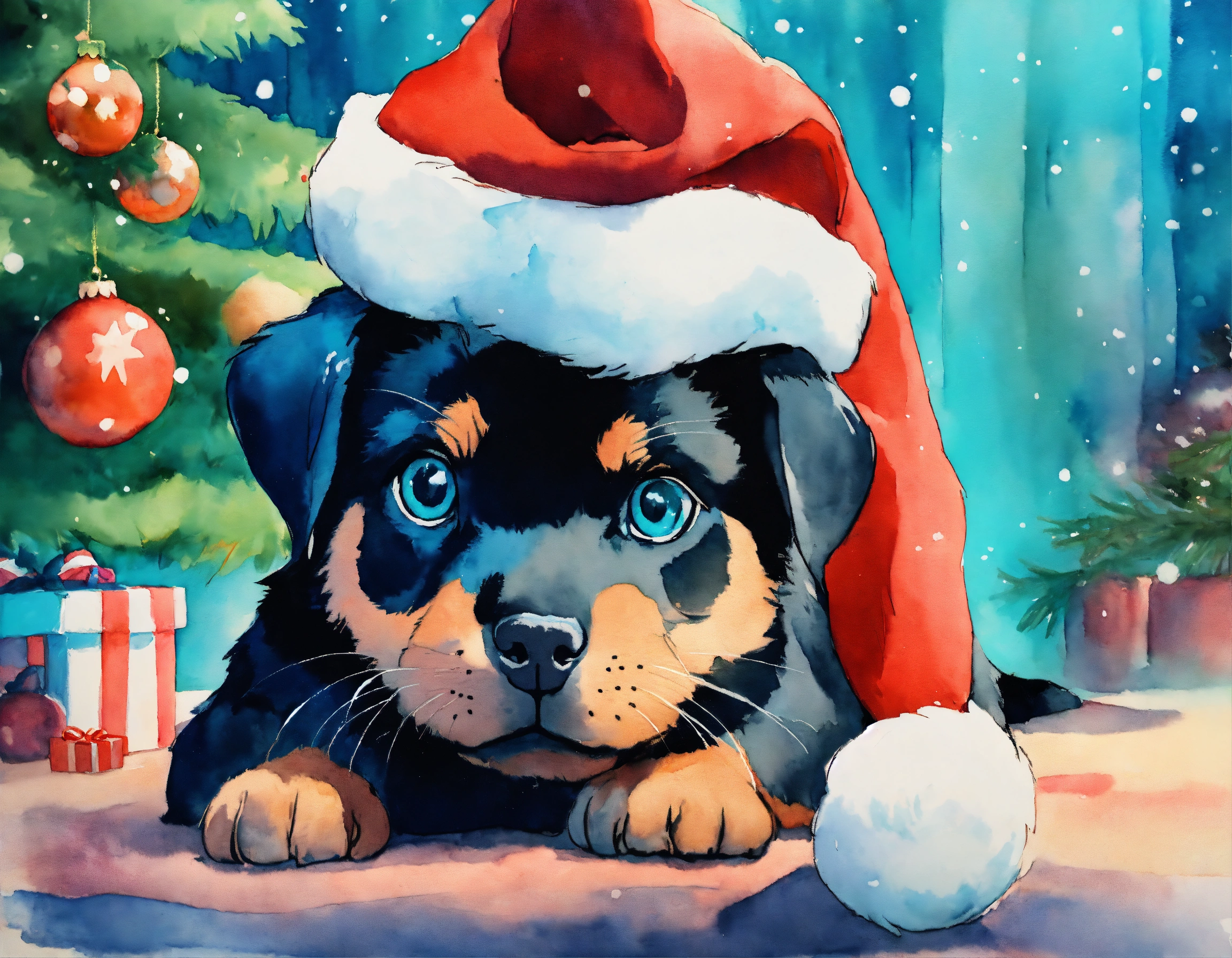 Lexica - Ghibli Moe anime mashup cat and a Rottweiler puppy peaking out ...