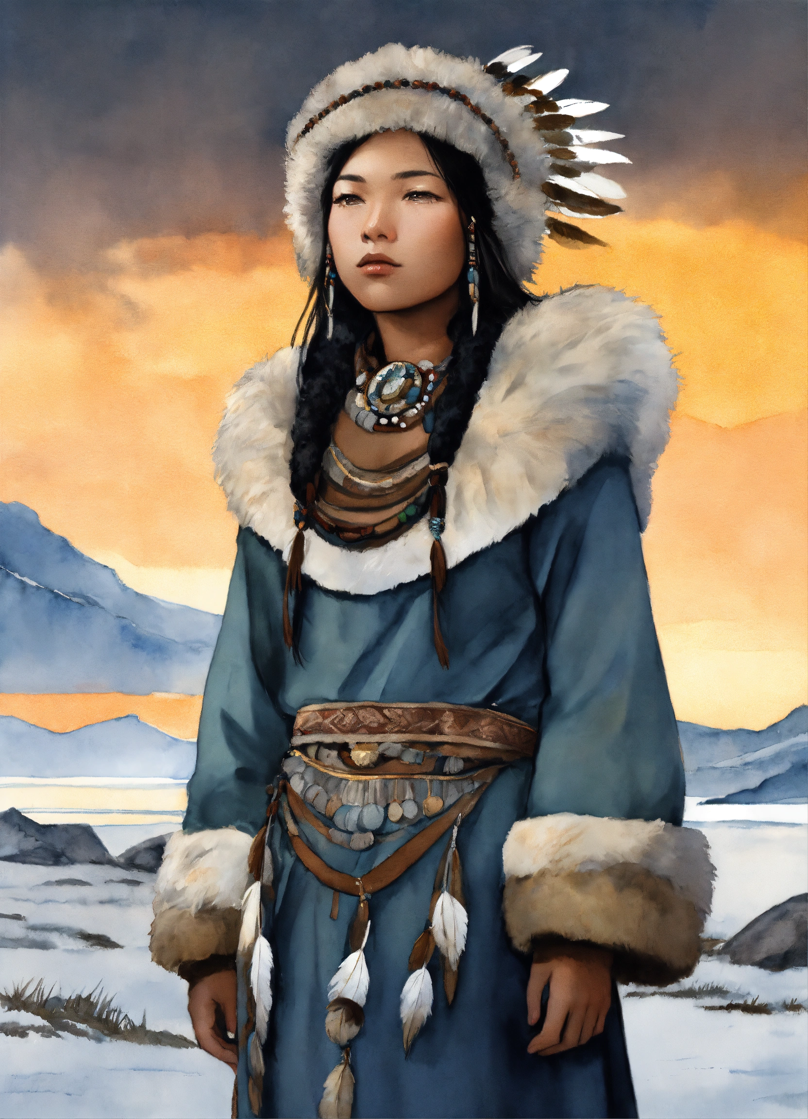 Lexica - Illustration of an inuit woman, young, 18 years old, beautiful ...