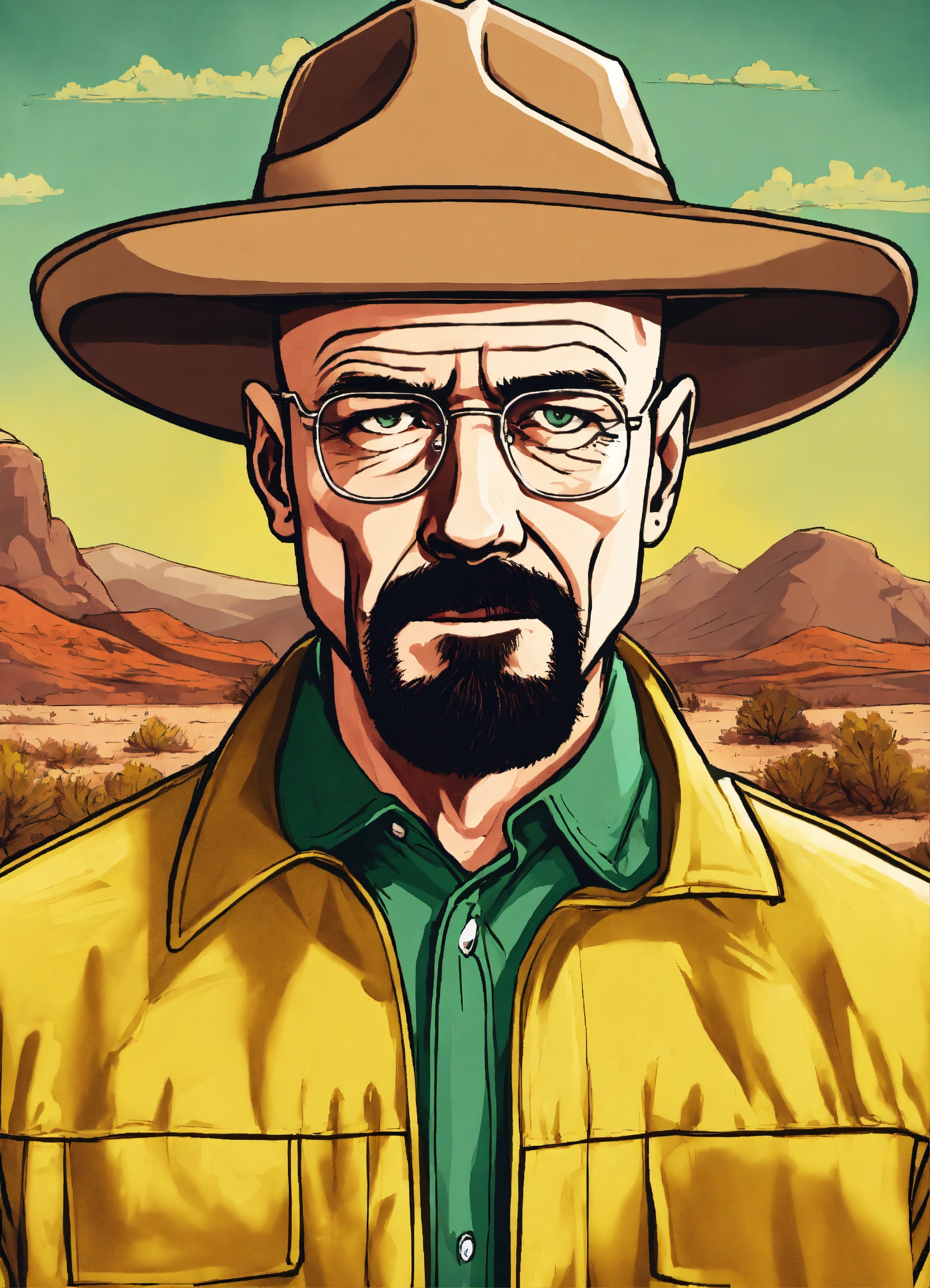Lexica - Image of breaking bad in a cartoon style, facing foward with a hat