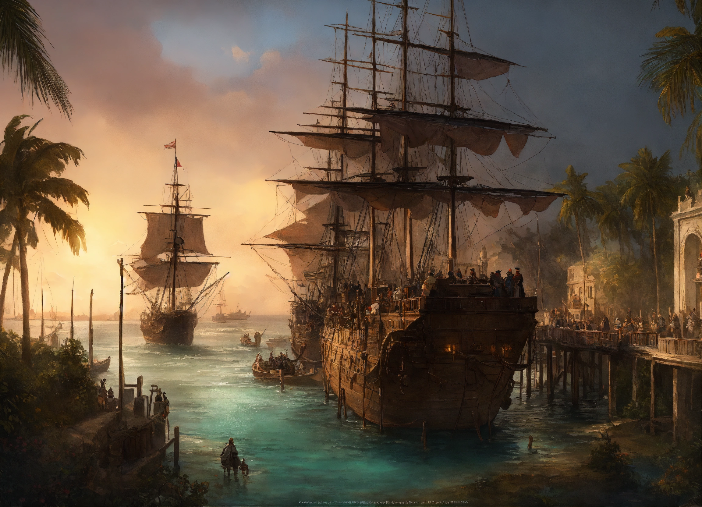 Lexica - 16th century nassau docks on the caribean landscape, highly ...