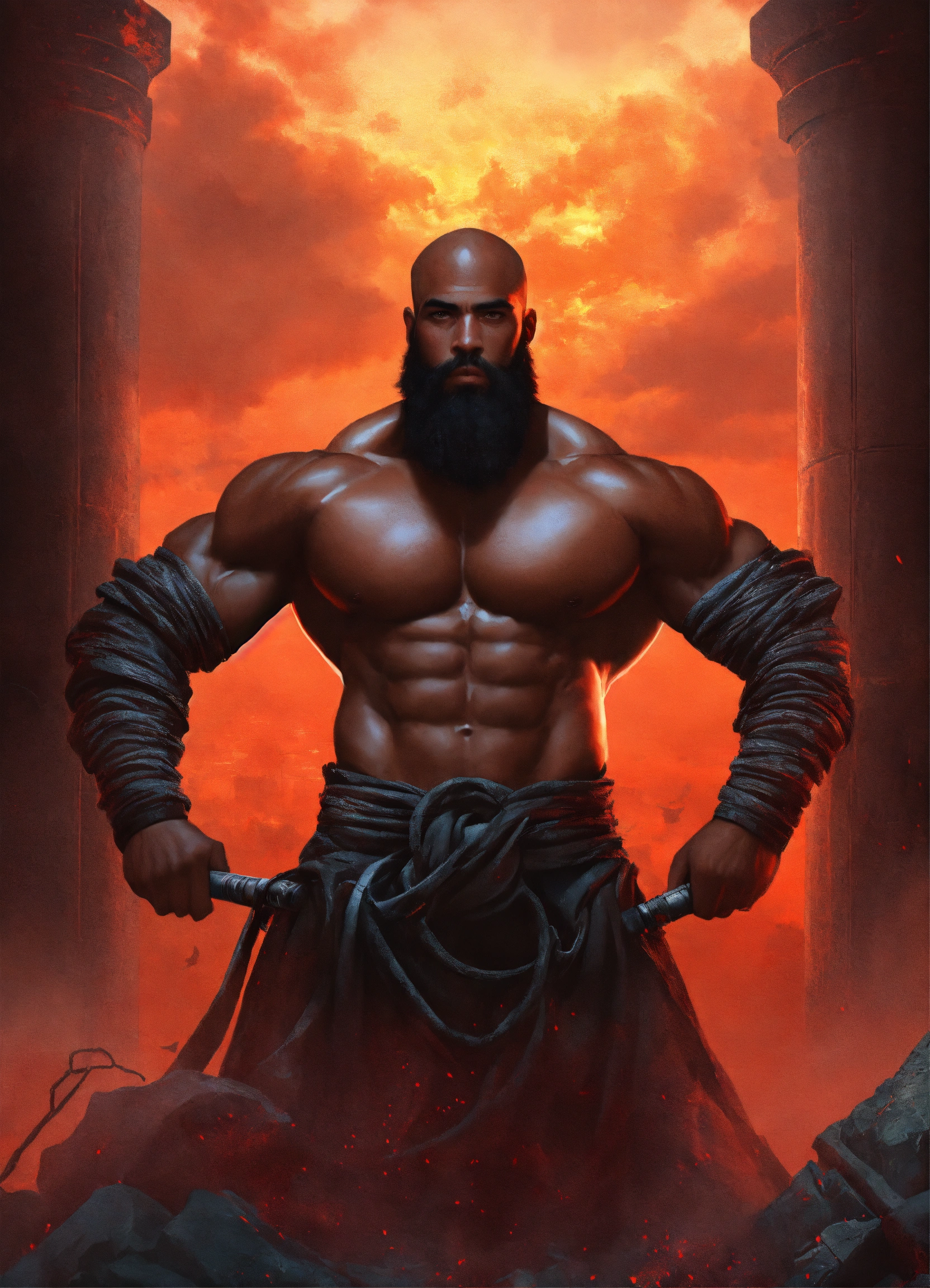 Lexica - Bald African bound muscular strong handsome bearded huge god ...