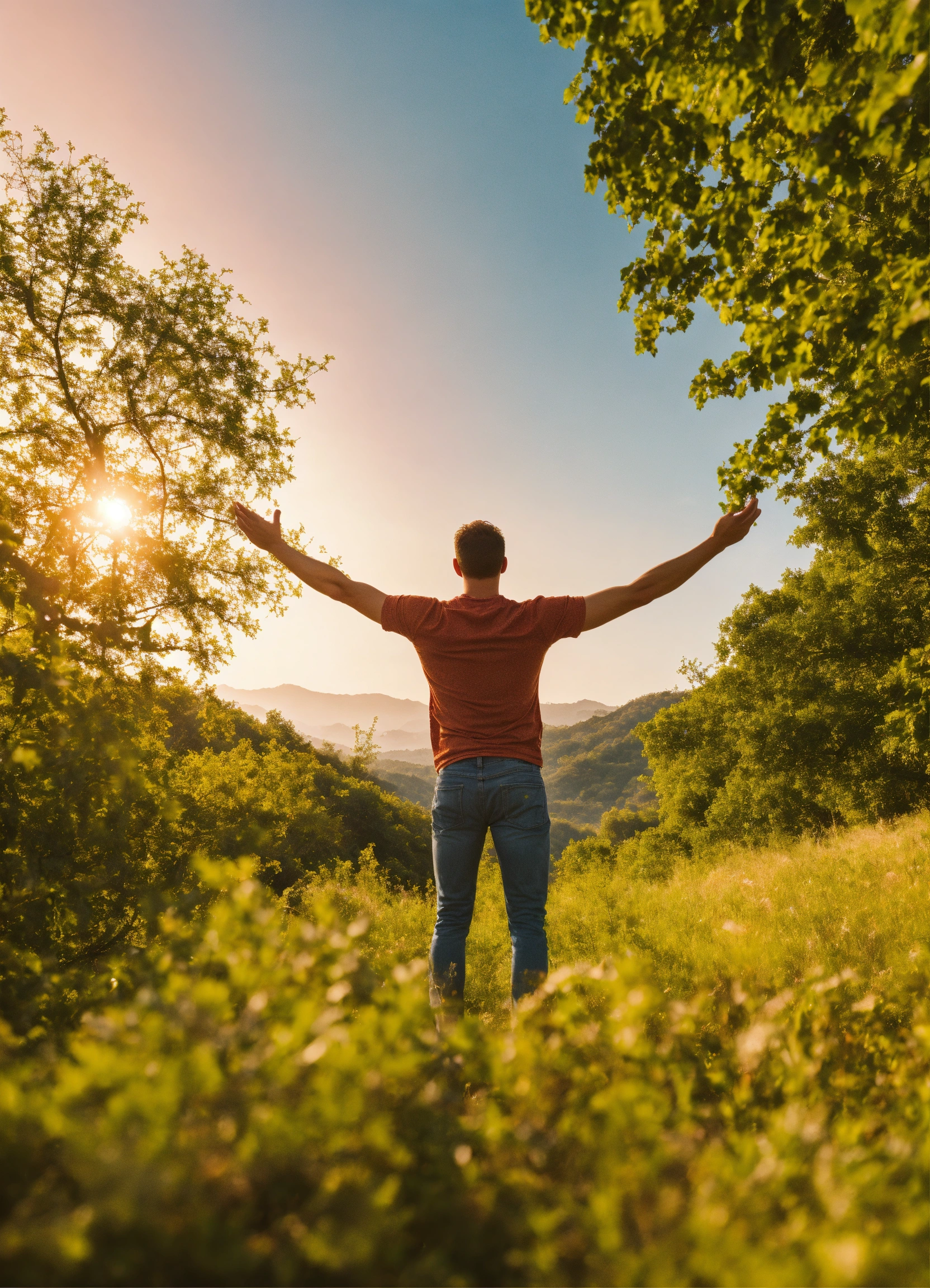Lexica - Back of happy free man with his arms open in nature