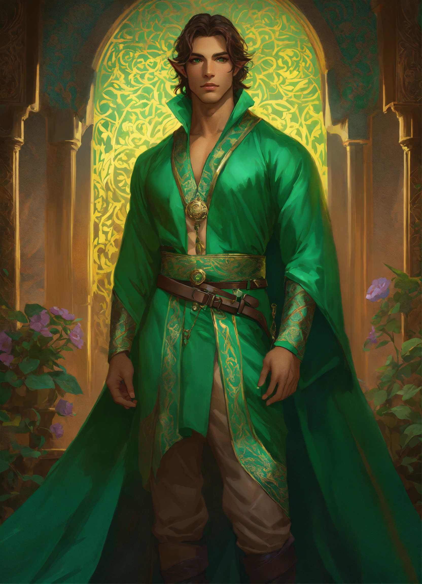 Lexica - Full body portrait of handsome persian elf male wizard, high ...
