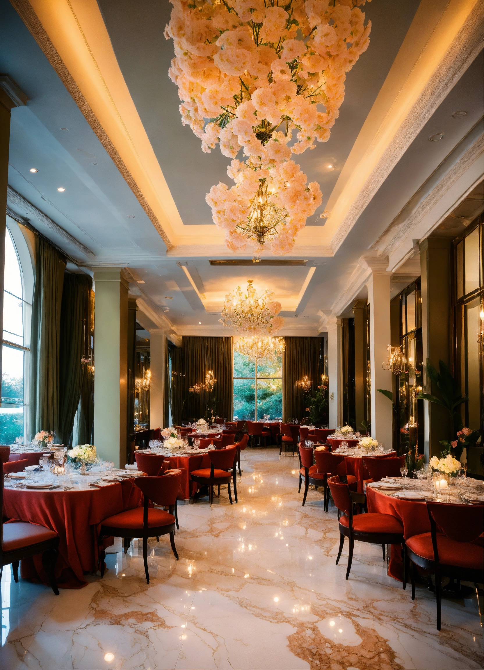 Lexica - Large upscale resturant, elegant dinner tables with whimisical ...