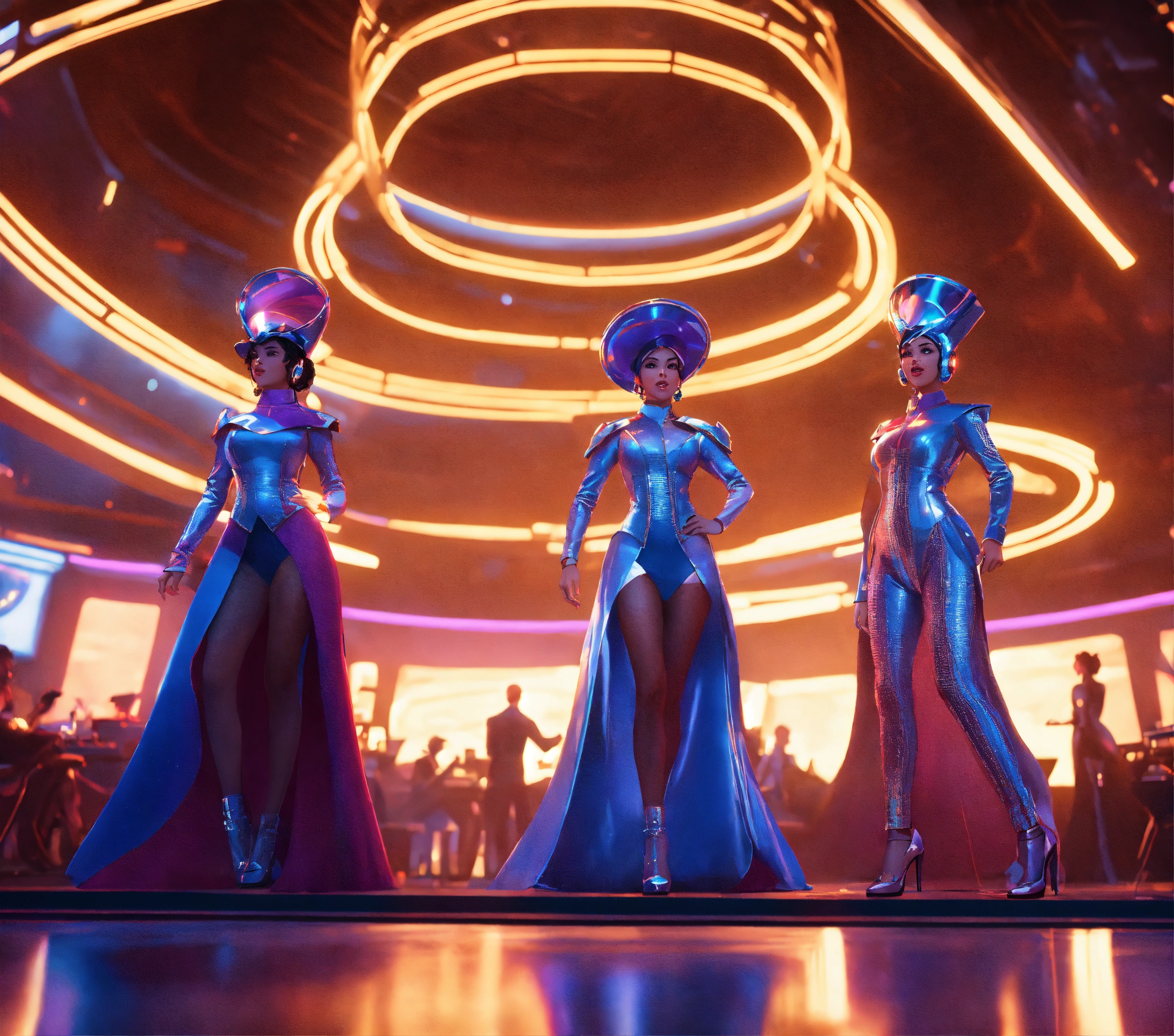 Lexica - 3 beautiful princesses in funky futuristic royal space attire ...