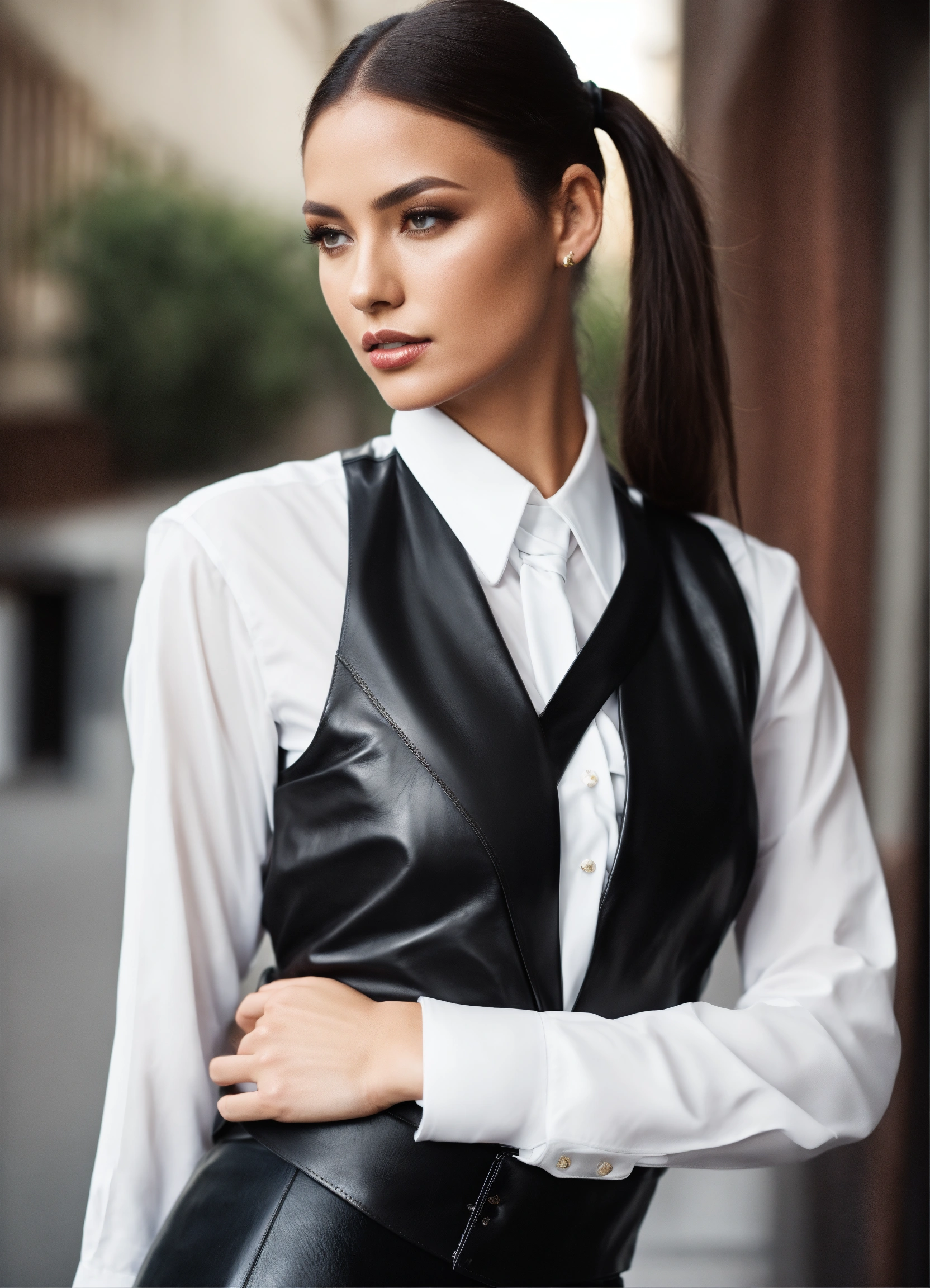 Lexica - Fashion photo, stunning woman, black straight high ponytail ...