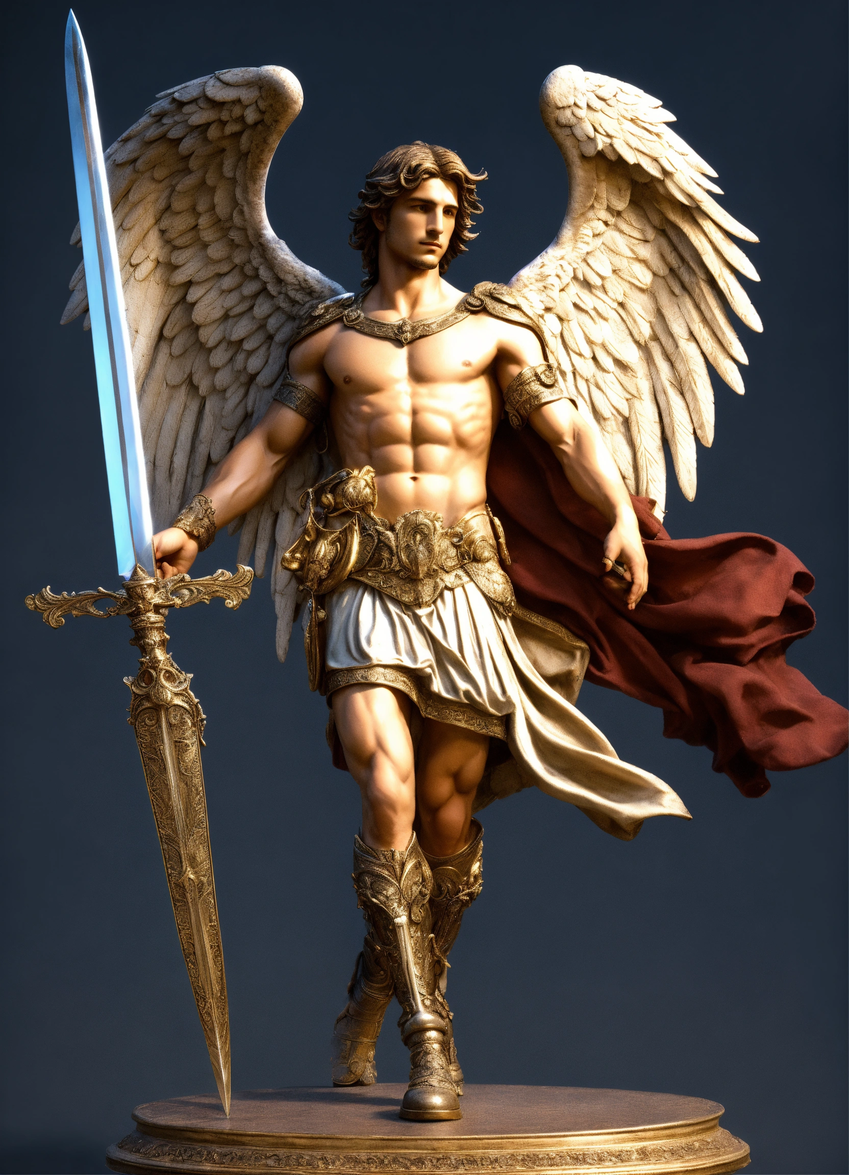 Lexica - A man angel with wings and a sword in right hand and raising ...