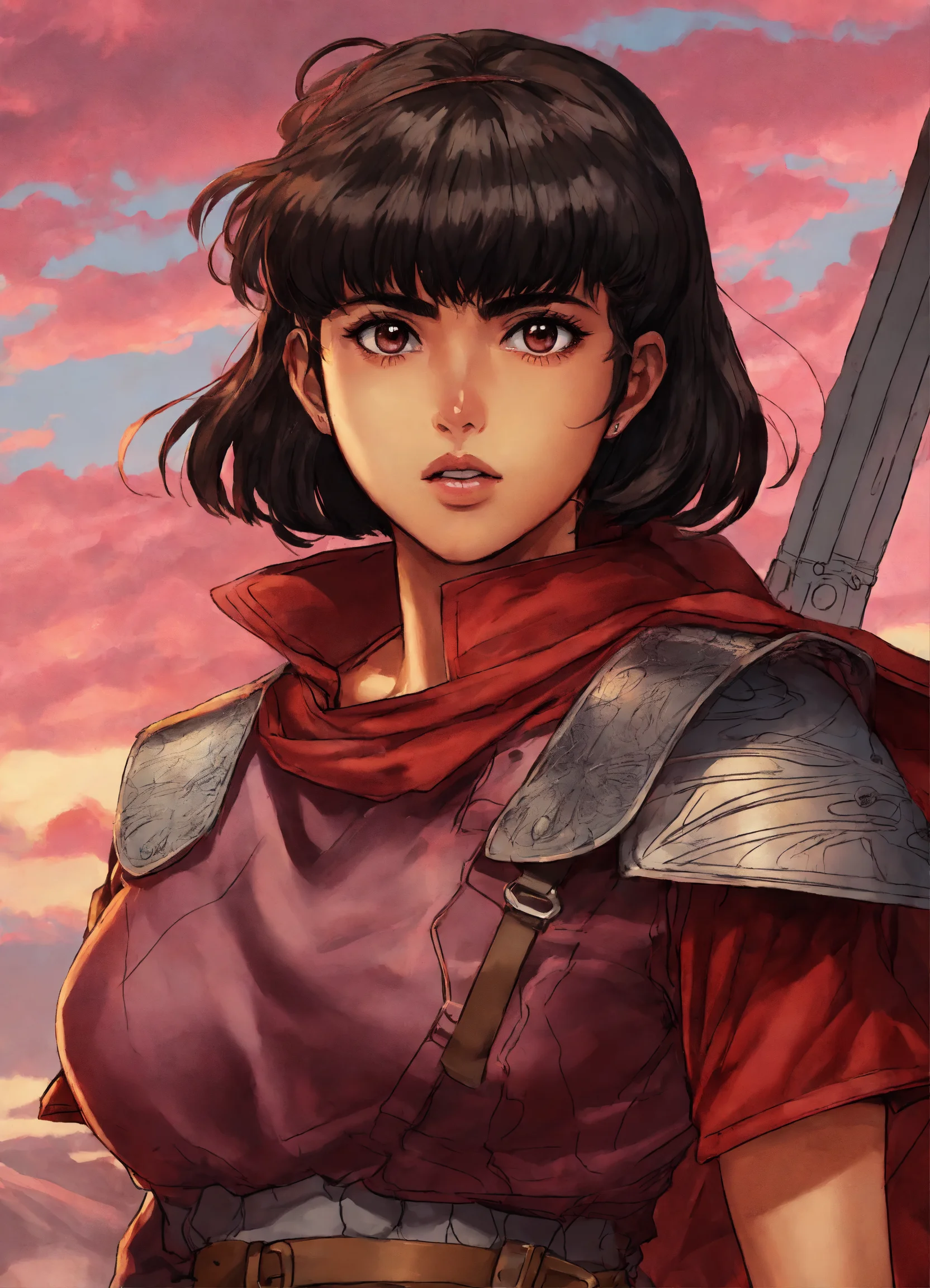 Lexica - Full body Cartoon art of Casca from Berserk, brown skin, short ...